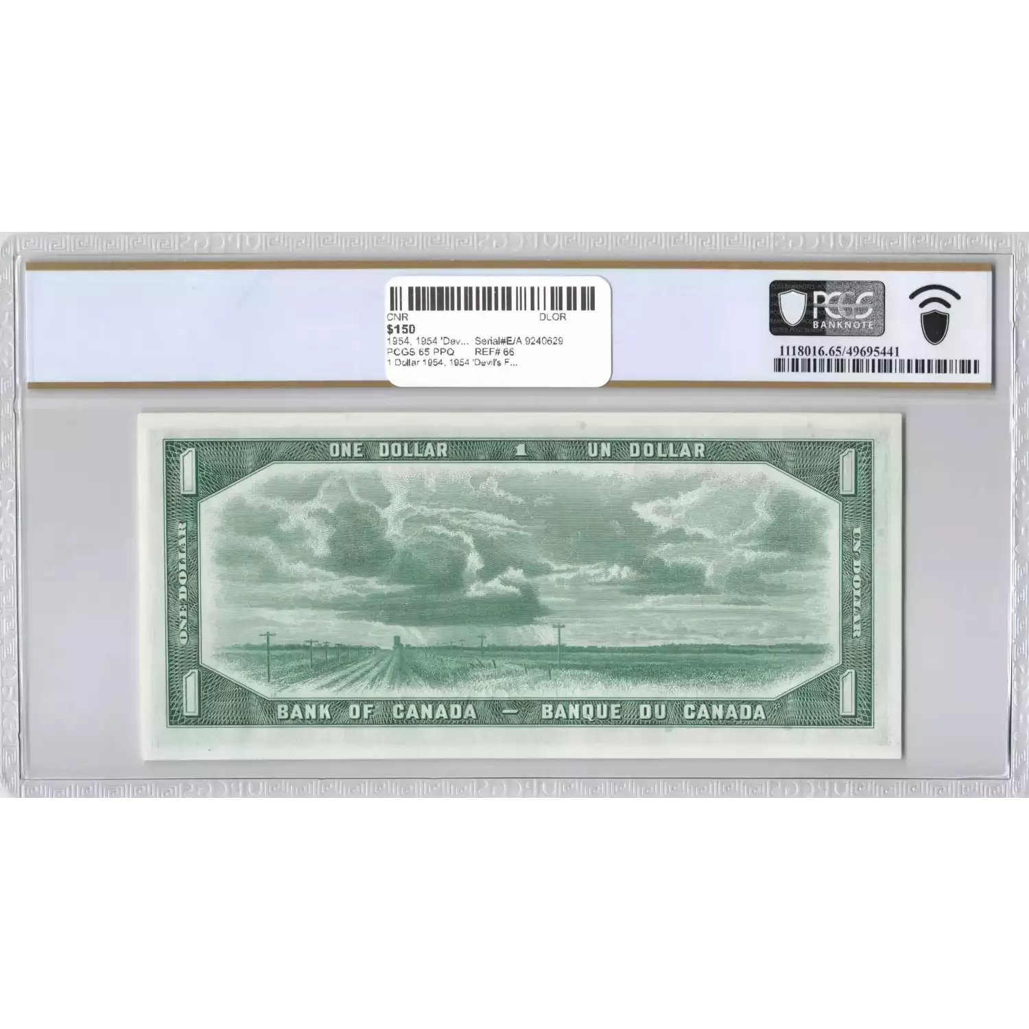 PCGS Gem UNC 65 PPQ 1954 $1 Bank of Canada "Devil's Face" Hair Variety ...