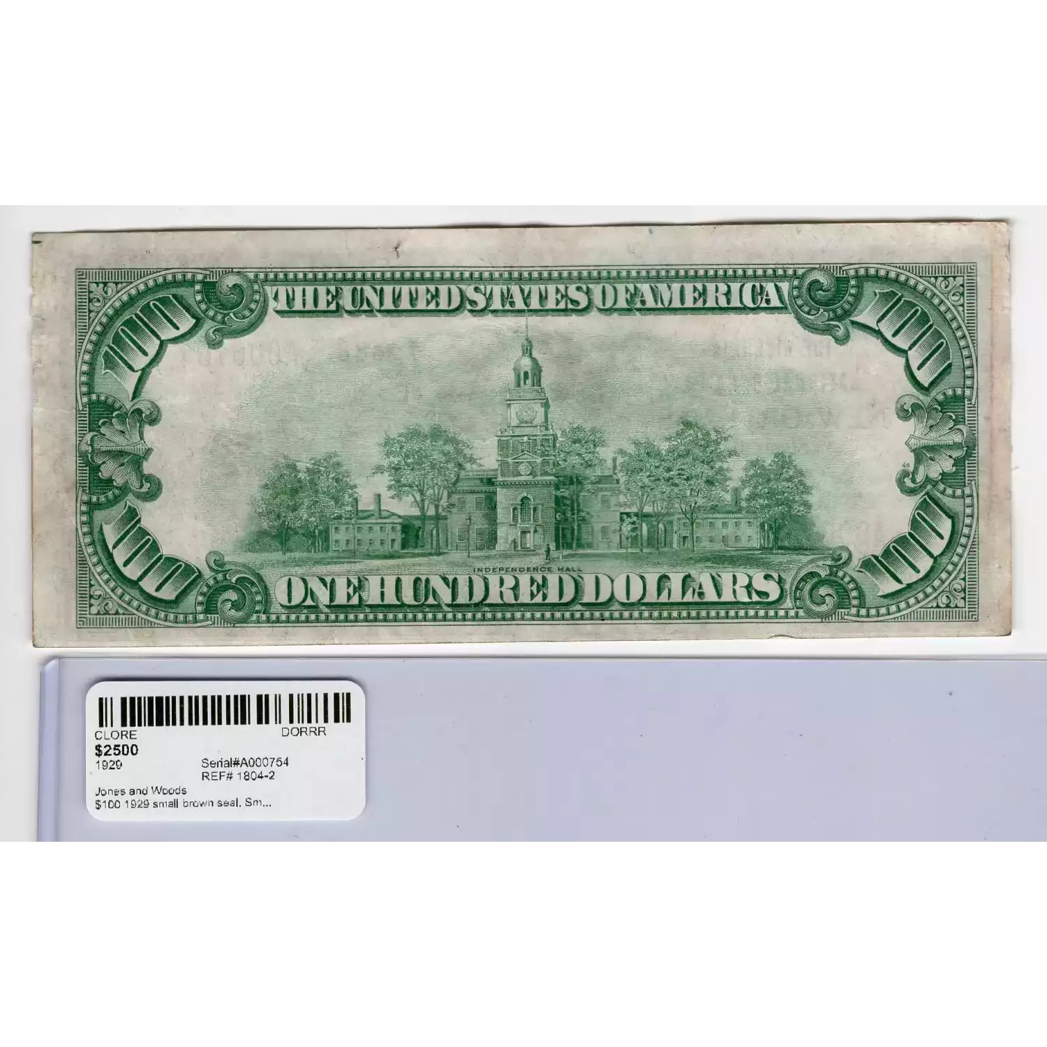 1929 Type II $100 The Hibernia National Bank in New Orleans Louisiana ...