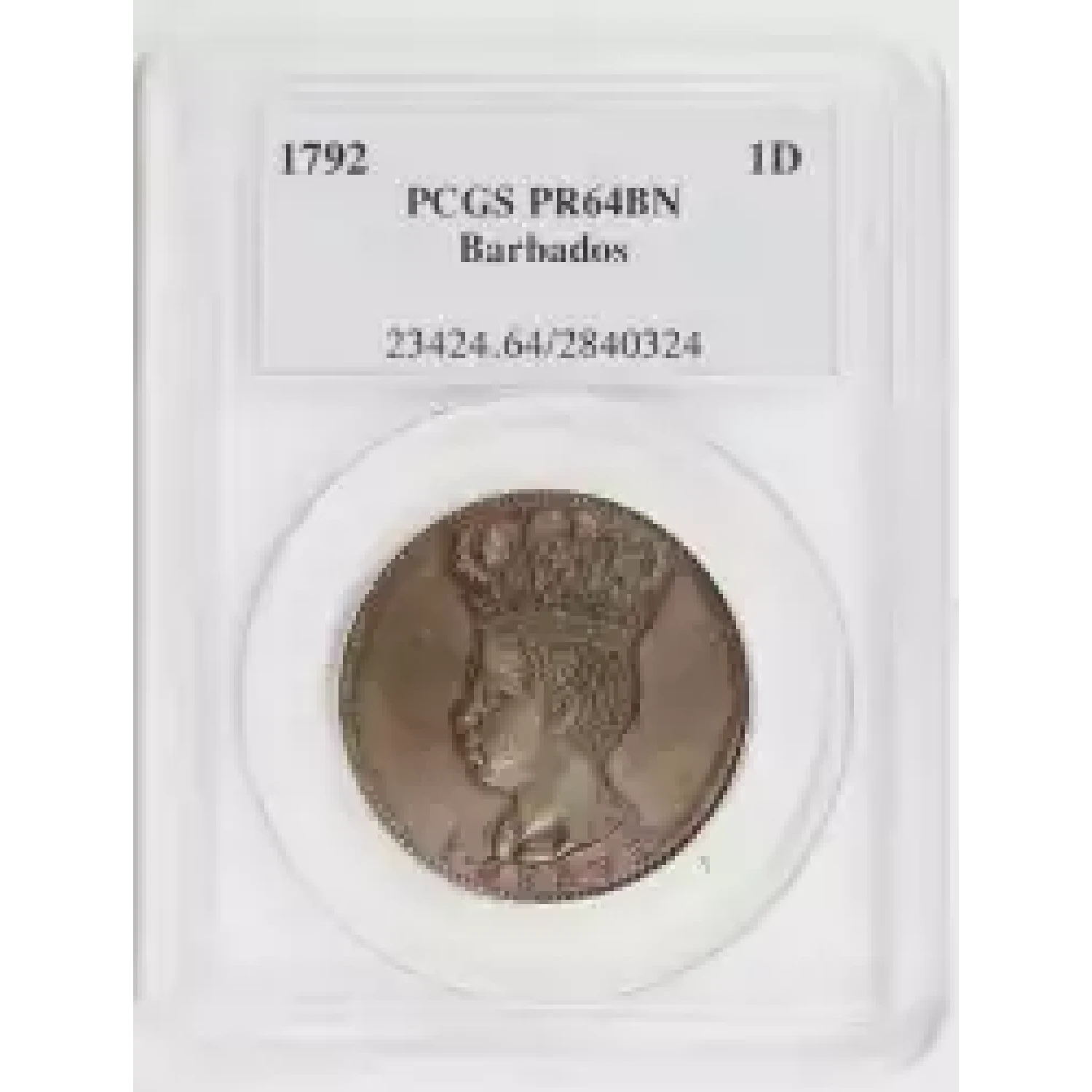 1792 BARBADOS Copper PENNY PCGS PR-64 BN - Lost Dutchman Rare Coins