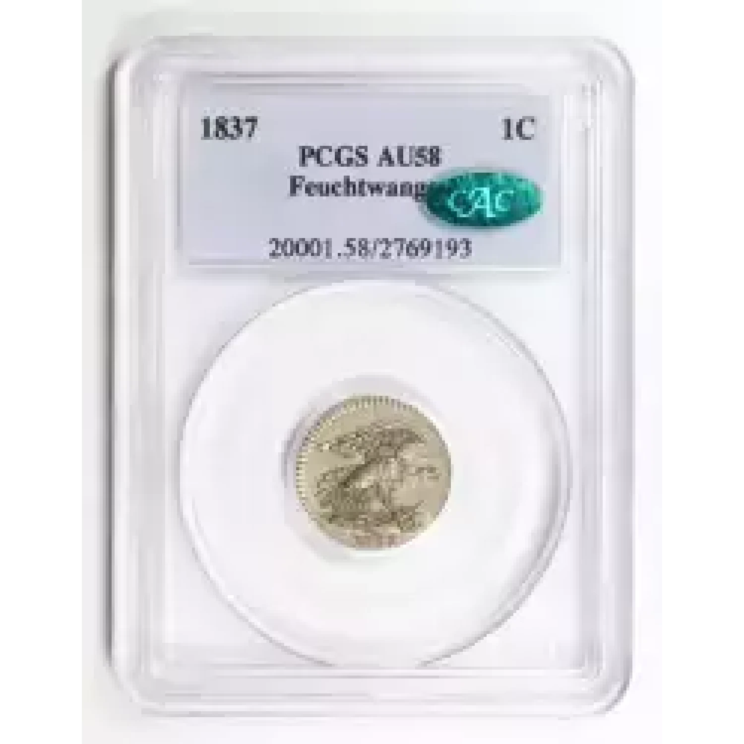 1837 Pvt Tokens 1837 One Cent, Eagle PCGS AU-58 Feuchtwanger's ...
