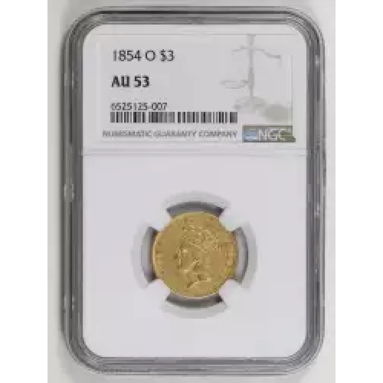 1854-O Gold Three Dollars $3 Indian Princess Head NGC AU-53 - Lost Dutchman Rare Coins