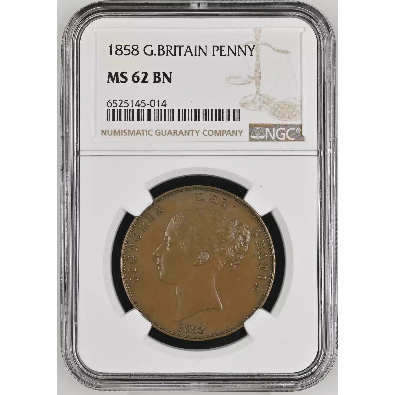 1858 Great Britain Copper PENNY NGC MS-62 BN - Lost Dutchman Rare Coins