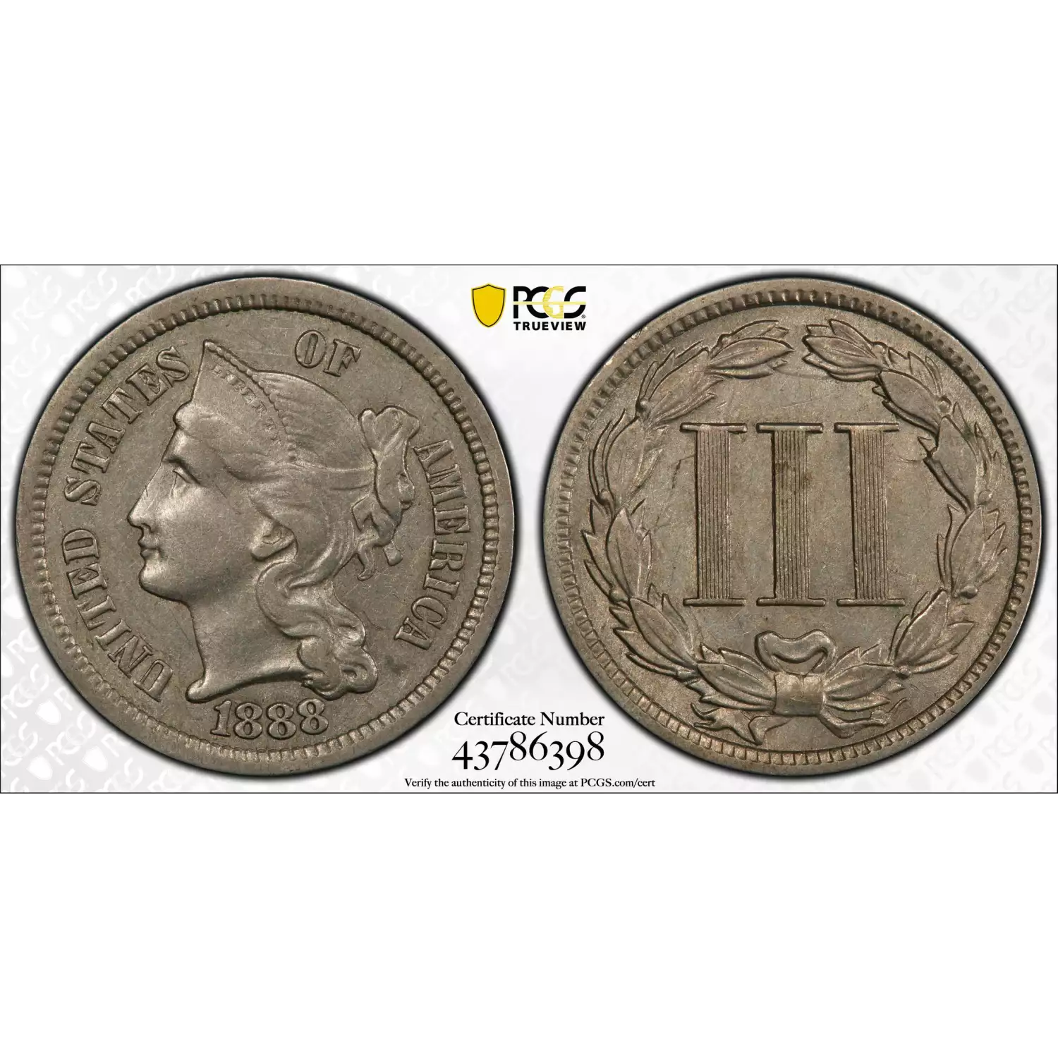 1888 Three Cent Pieces (Nickel) PCGS AU-53 - Lost Dutchman Rare Coins