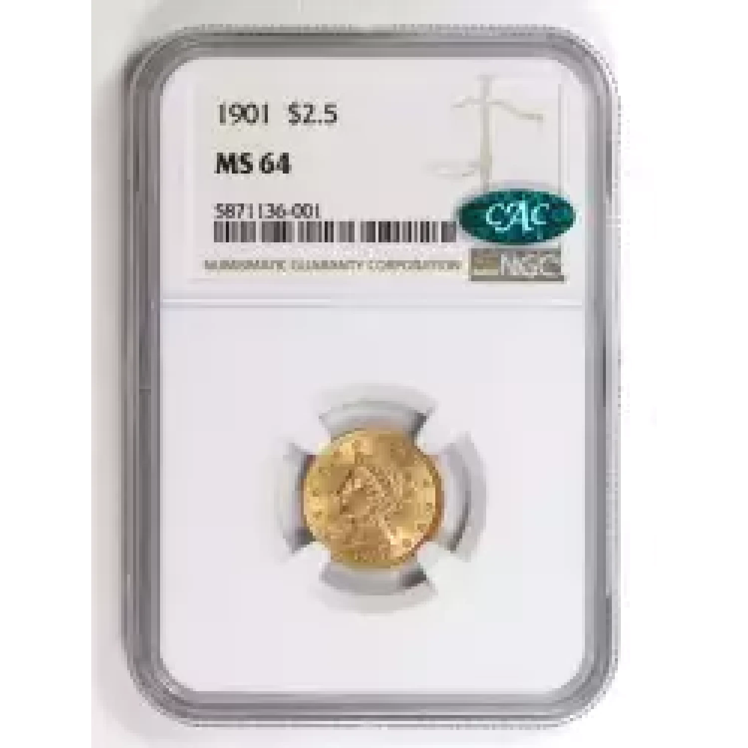 1901 $2.50 Gold Liberty Head Quarter Eagle NGC MS-64 CAC - Lost Dutchman Rare Coins