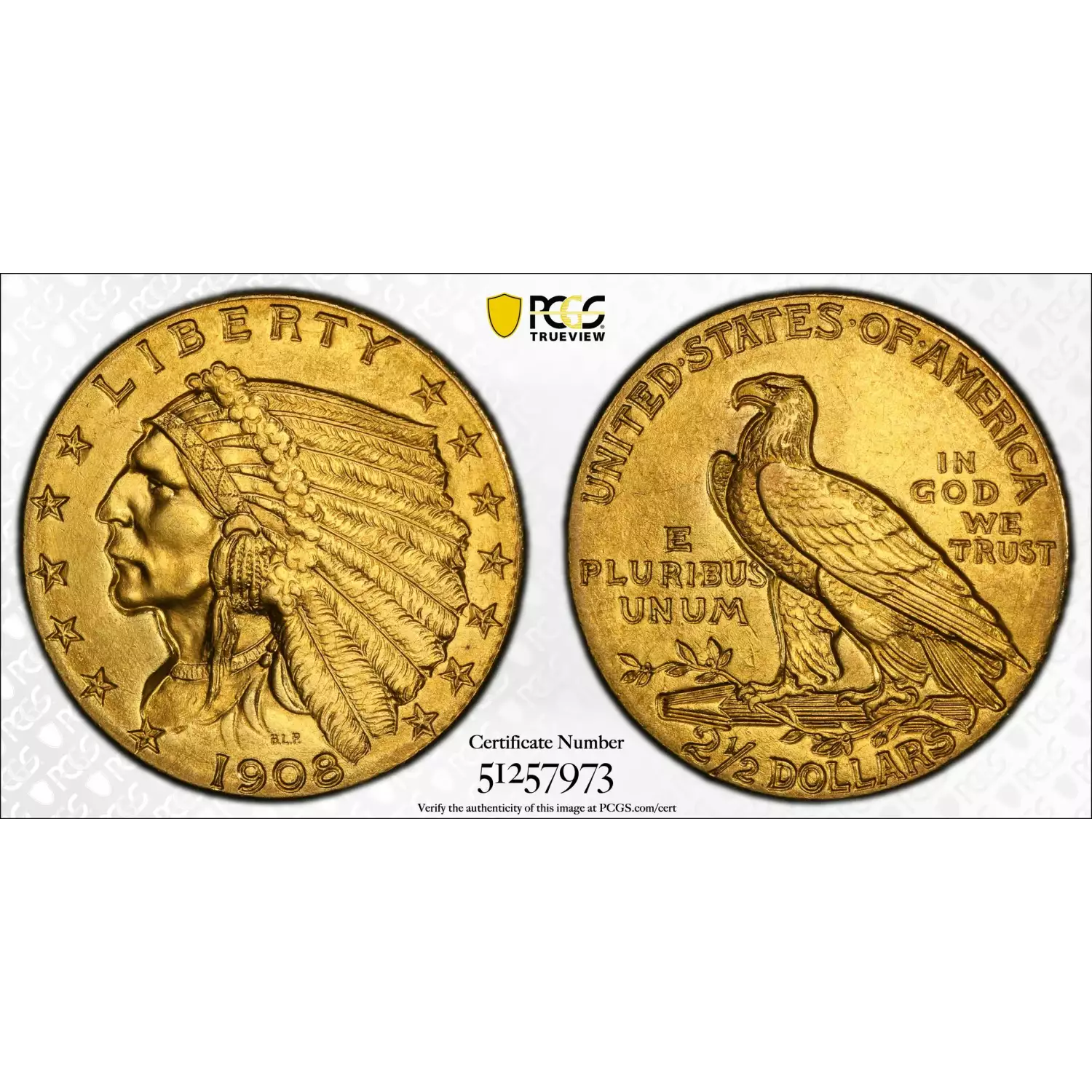 1908 Gold Quarter Eagles $2 1/2 Indian Head PCGS MS-62 - Lost Dutchman ...