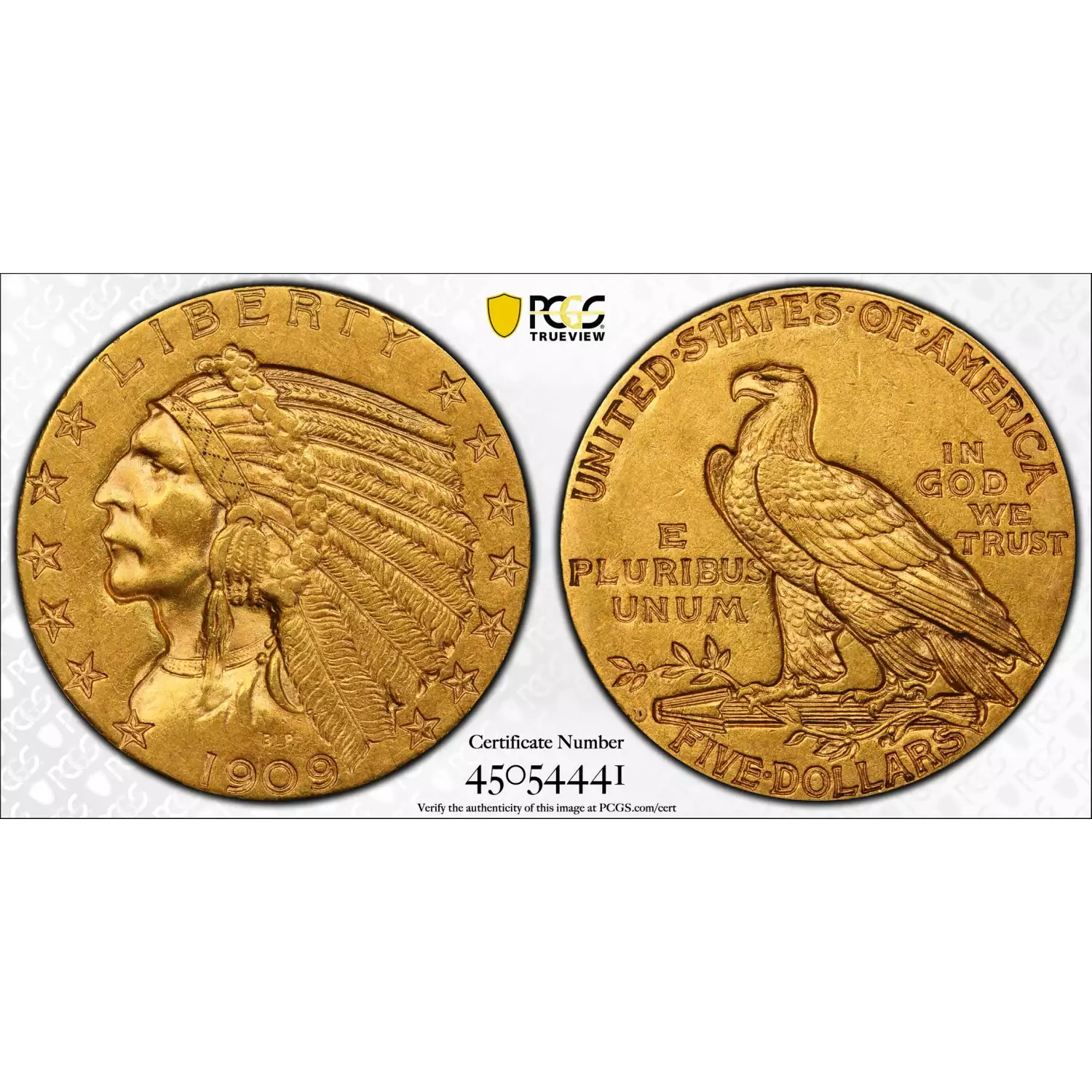 1909-D Gold Half Eagles $5 Indian Head PCGS AU-58 - Lost Dutchman Rare Coins