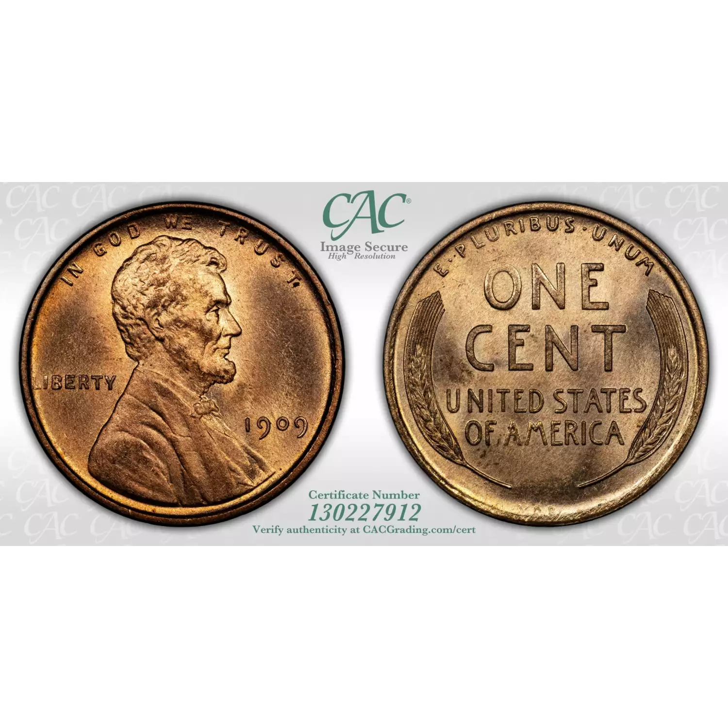 1909 VDB Small Cents Lincoln, Wheat Ears Reverse CACG MS 65 RD Witterbrick CAC - Lost Dutchman ...