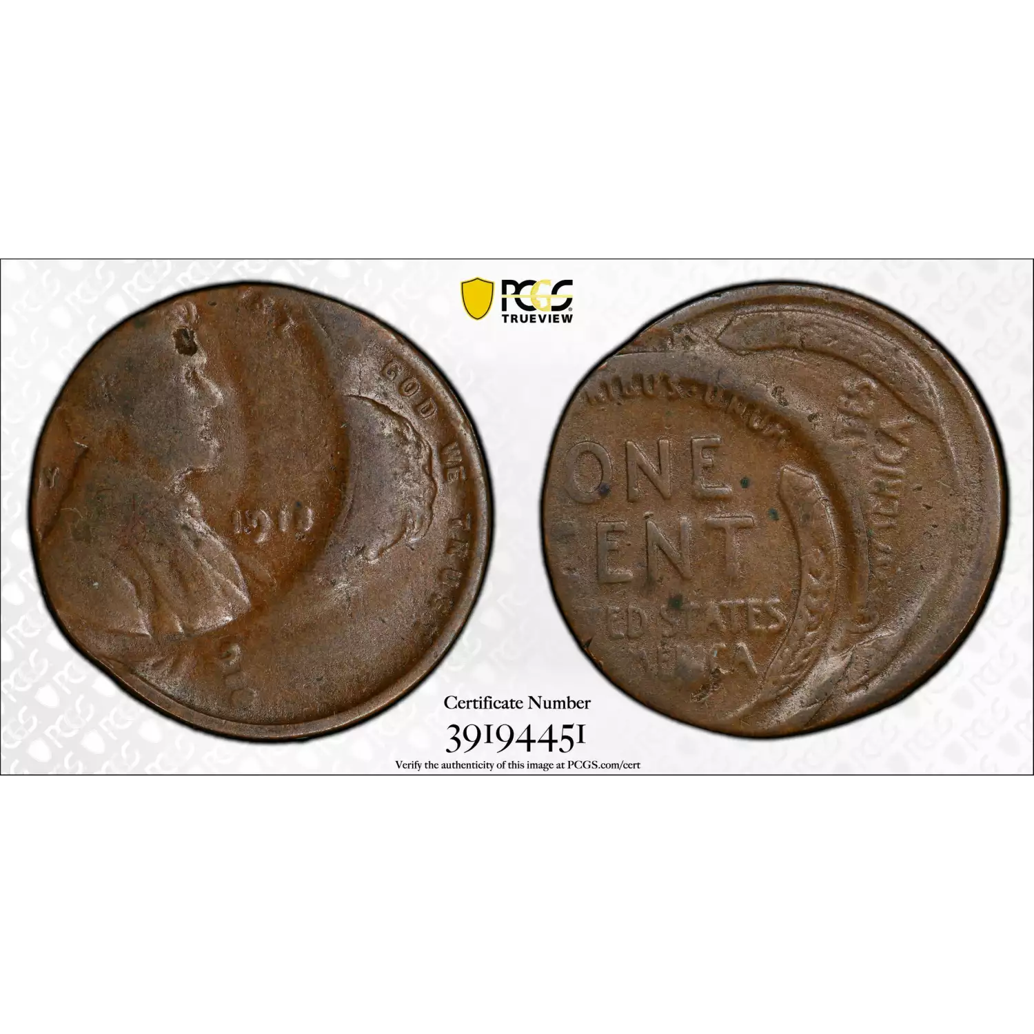 1918 Small Cents Lincoln, Wheat Ears Reverse PCGS VG-10 BN Double ...