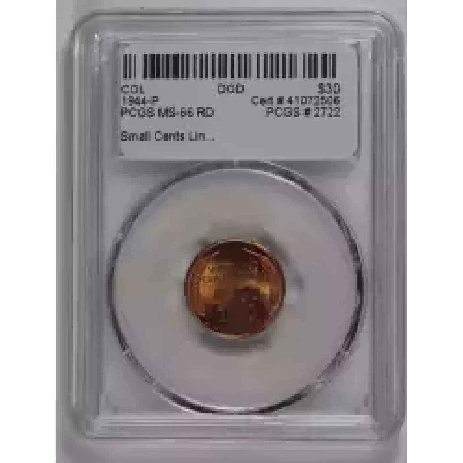 1944 Small Cents Lincoln, Wheat Ears Reverse PCGS MS-66 RD - Lost ...