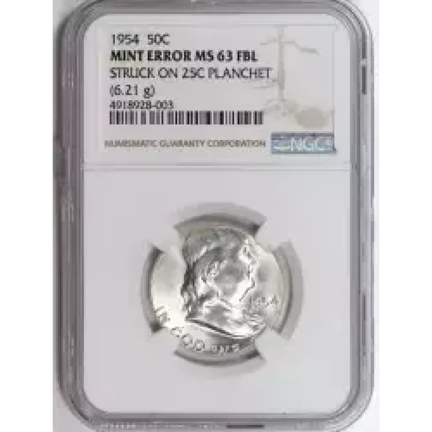 1954 Half Dollars Franklin NGC MS-63 FBL Struck on 25¢ Planchet - Lost ...