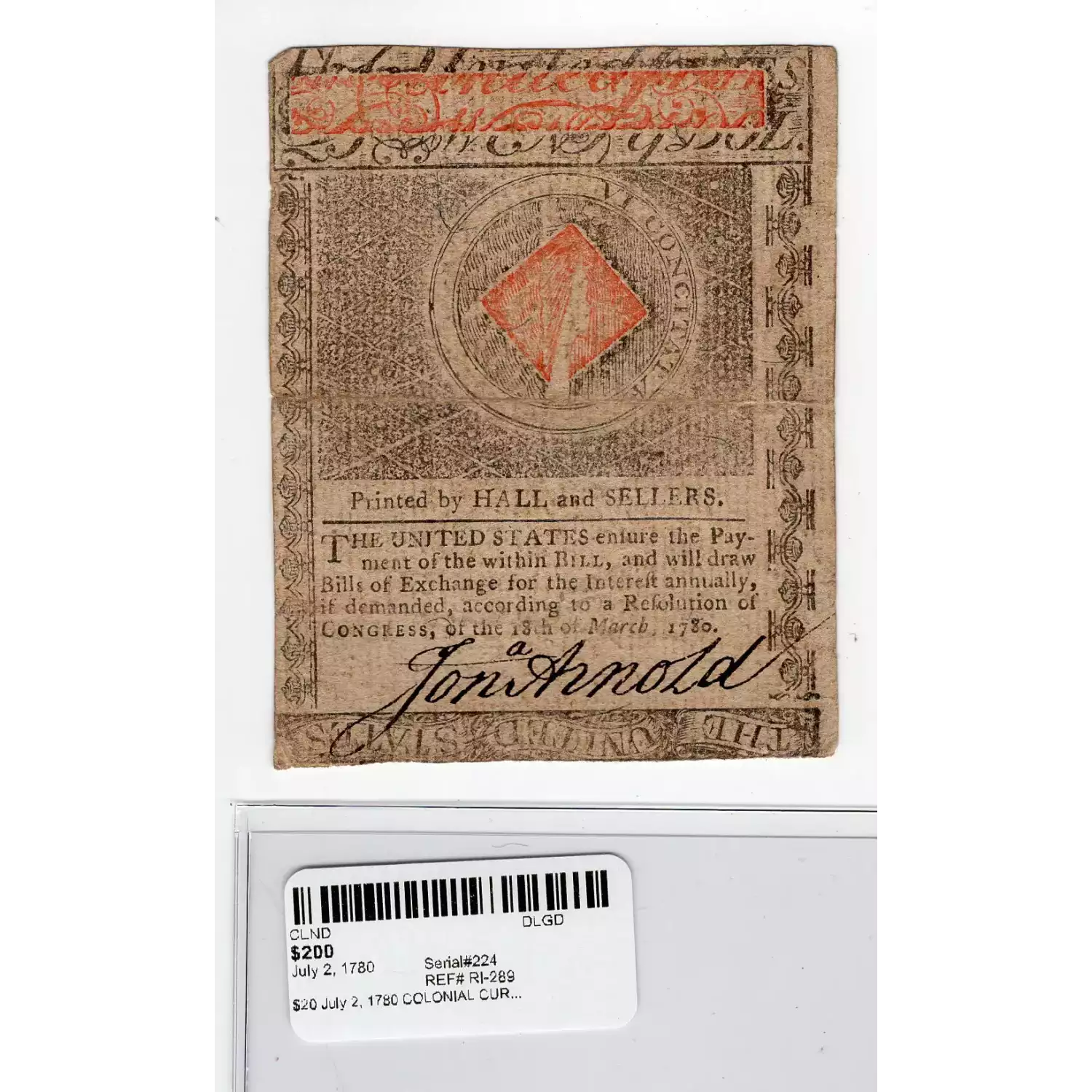 Rhode Island and Providence Plantation July 2, 1780 $20 Colonial ...