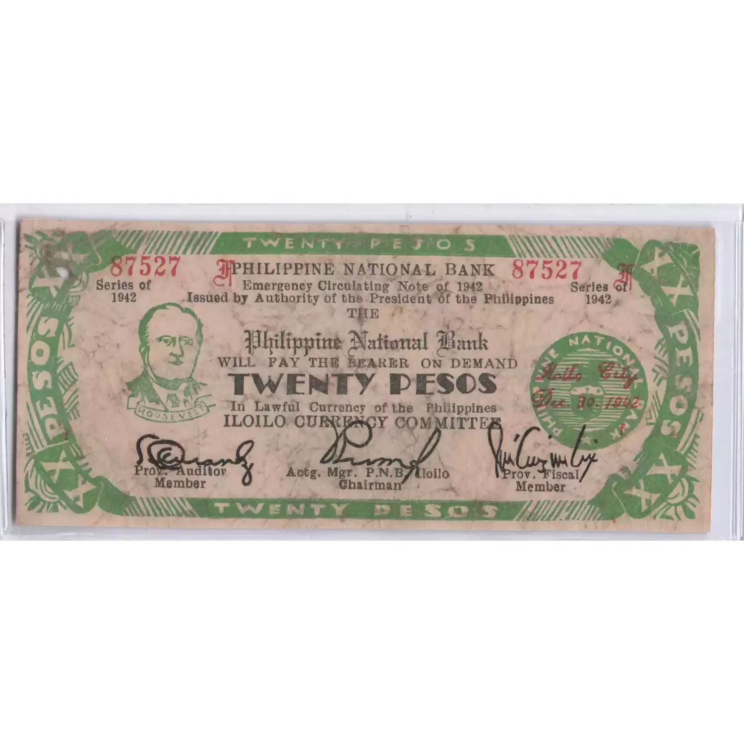 Contemporary Counterfeit 1942 20 Pesos Philippine National Bank ...