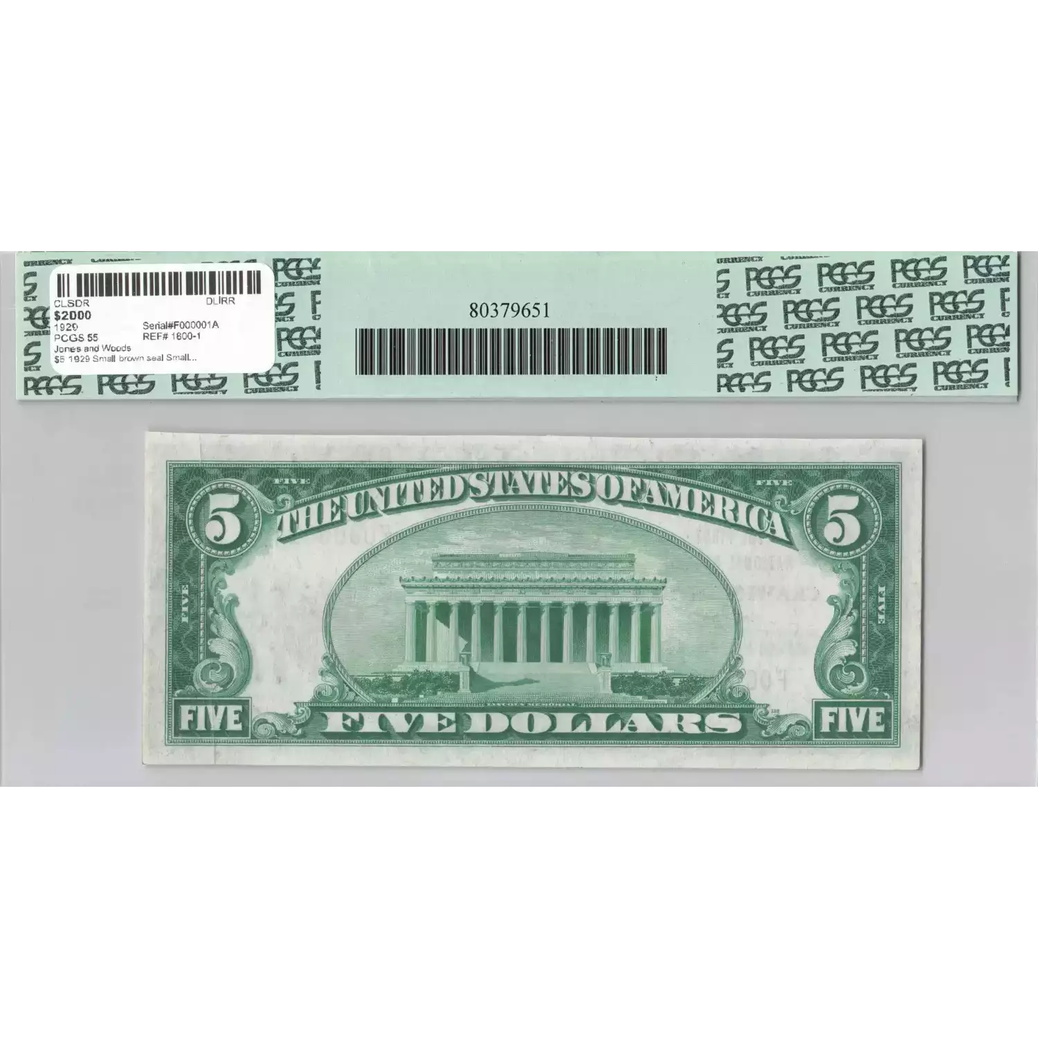 PCGS AU55 Ch. 571 1929 $5 The First National Bank of Crawfordsville, IN ...