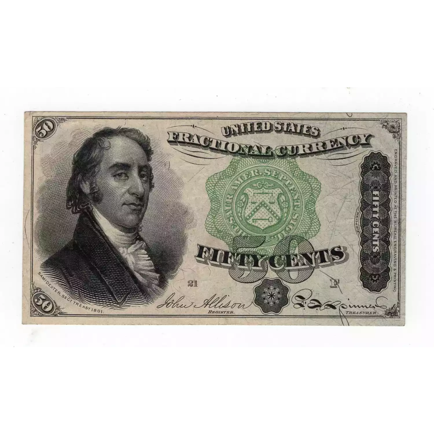 Fr. 1379 50 Cent Fractional Currency, Samuel Dexter portrait, Green ...