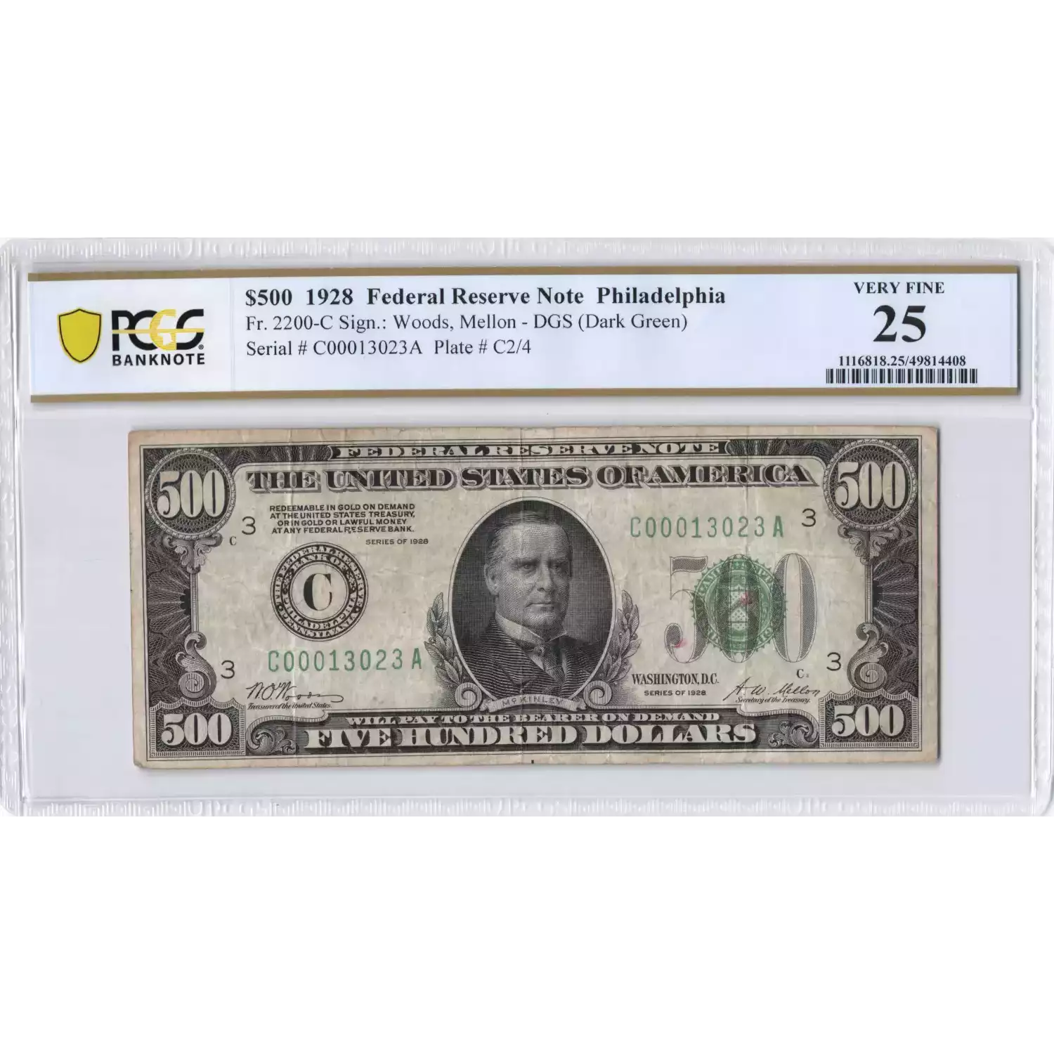 PCGS Very Fine 25 Series 1928 $500 Philadelphia Federal Reserve Note ...