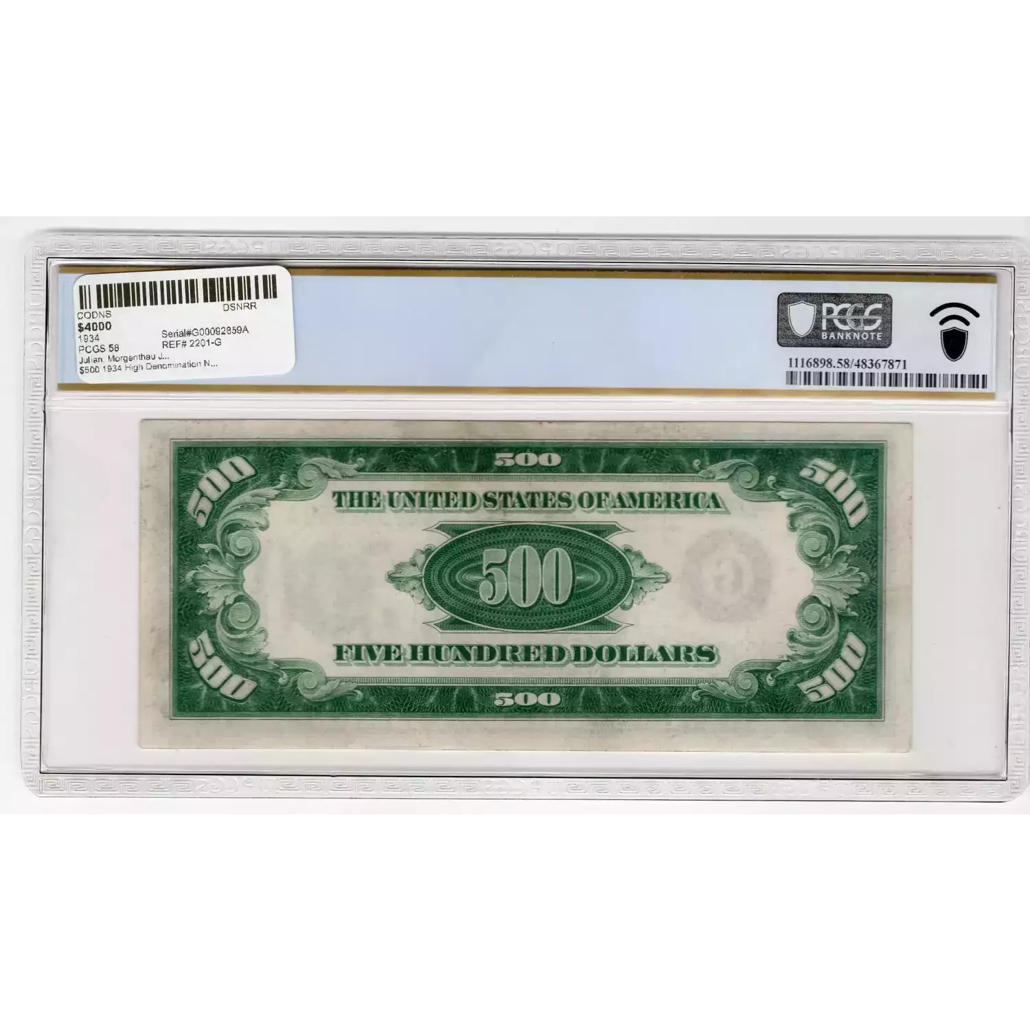 PCGS AU 58 PPQ Series 1934 $500 Chicago, IL Federal Reserve Note, tough in Q! - Lost Dutchman ...