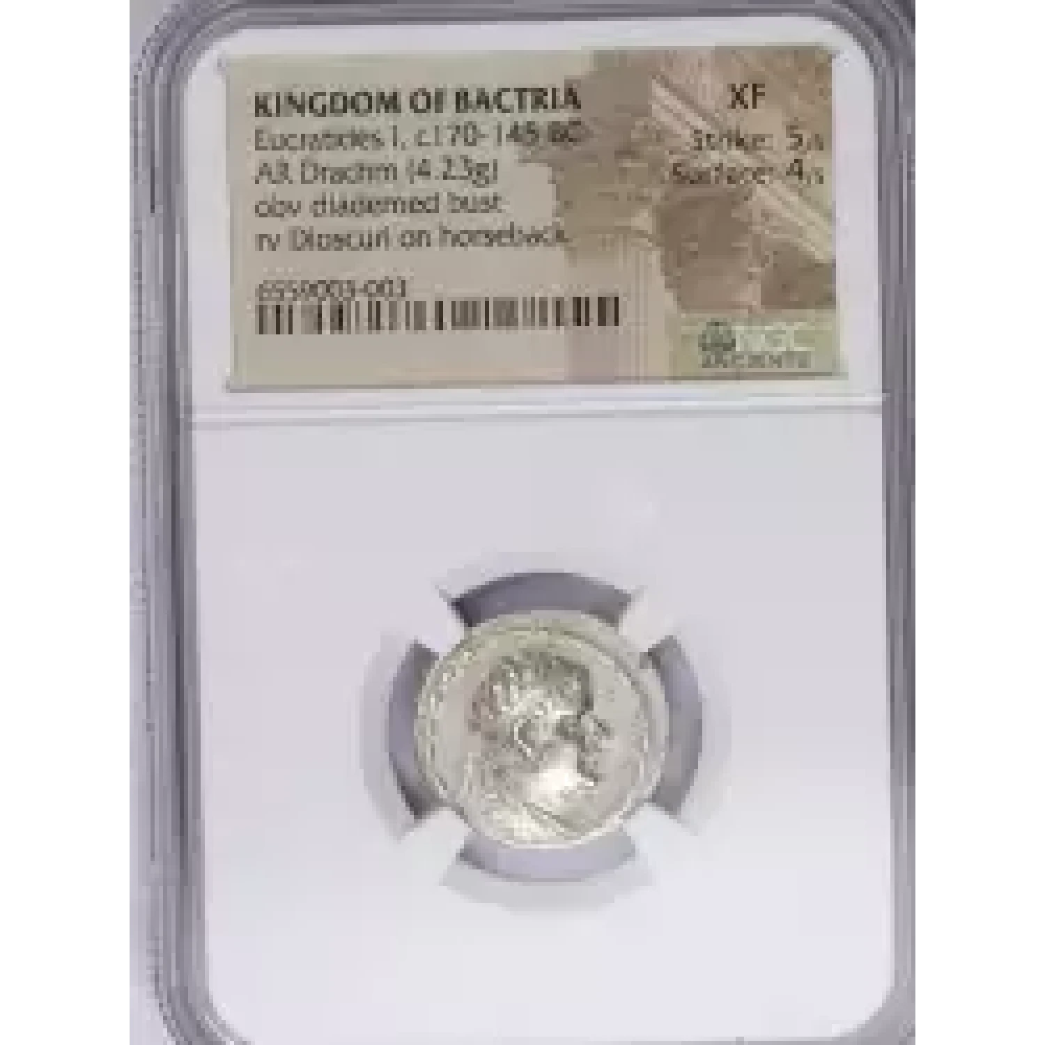 NGC XF Bactria Eucratides I AR Drachm Ancient Greek Coin NGC XF-45 ca ...