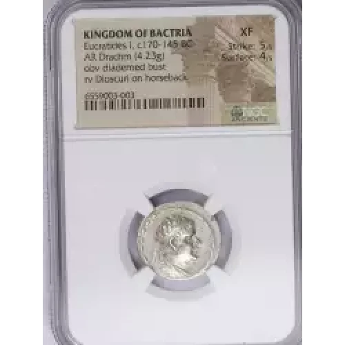 NGC XF Bactria Eucratides I AR Drachm Ancient Greek Coin NGC XF-45 ca ...