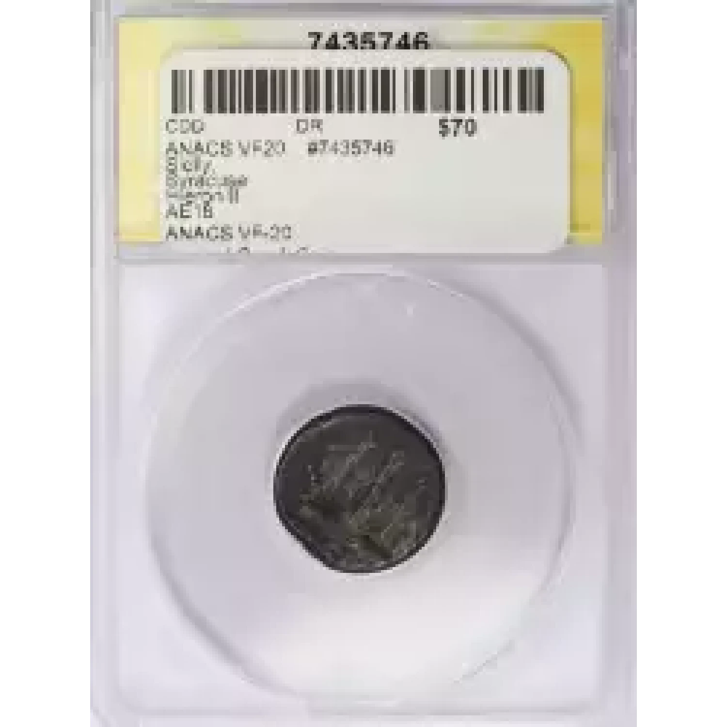 ANACS VF20 Sicily, Syracuse Hieron II AE18 Ancient Greek Coin ANACS VF ...