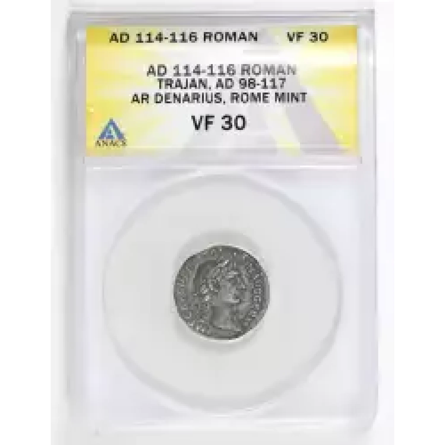 114-116 AD Trajan AR Denarius Ancient Roman Coin ANACS VF-30 - Lost ...
