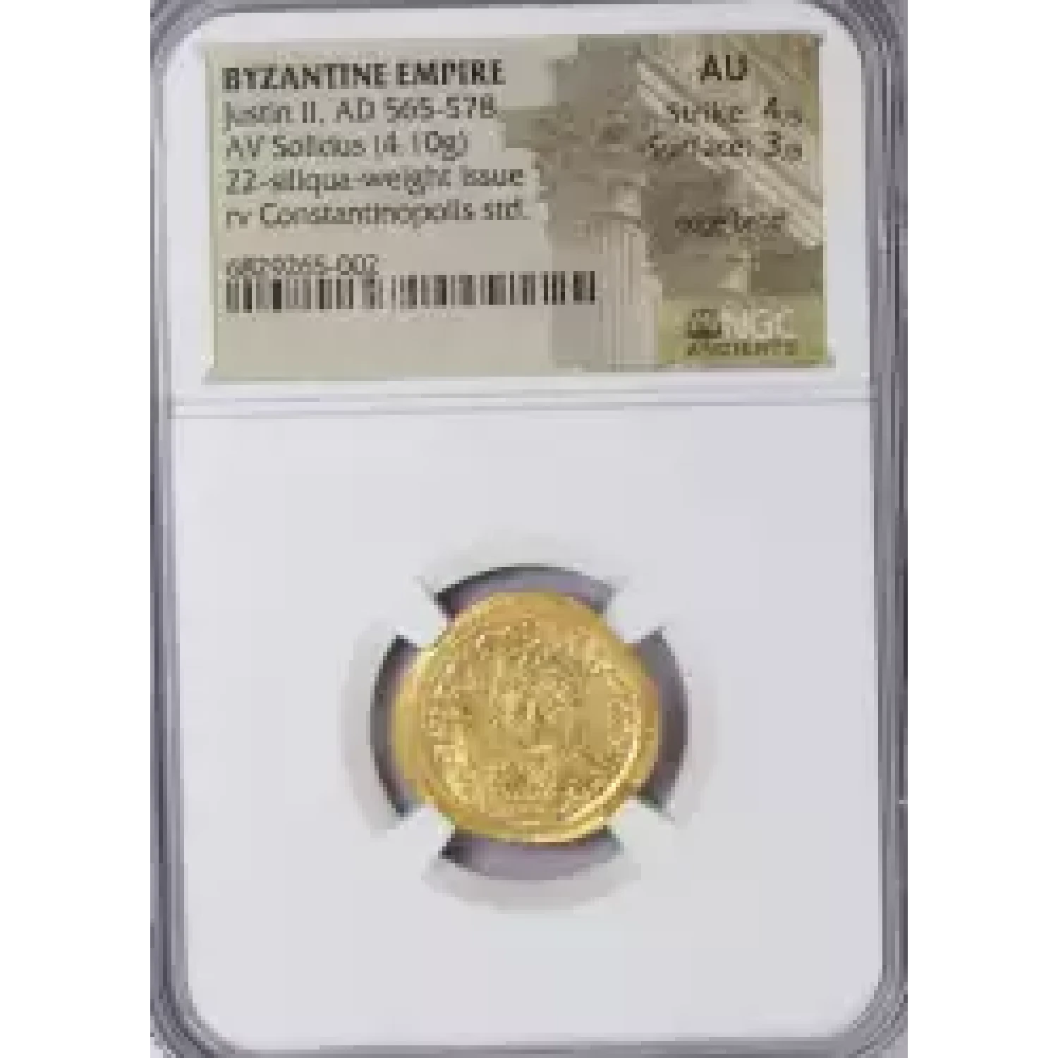 NGC AU Byzantine Justin II AV Solidus 565-578 AD Ancient Roman Coin NGC ...
