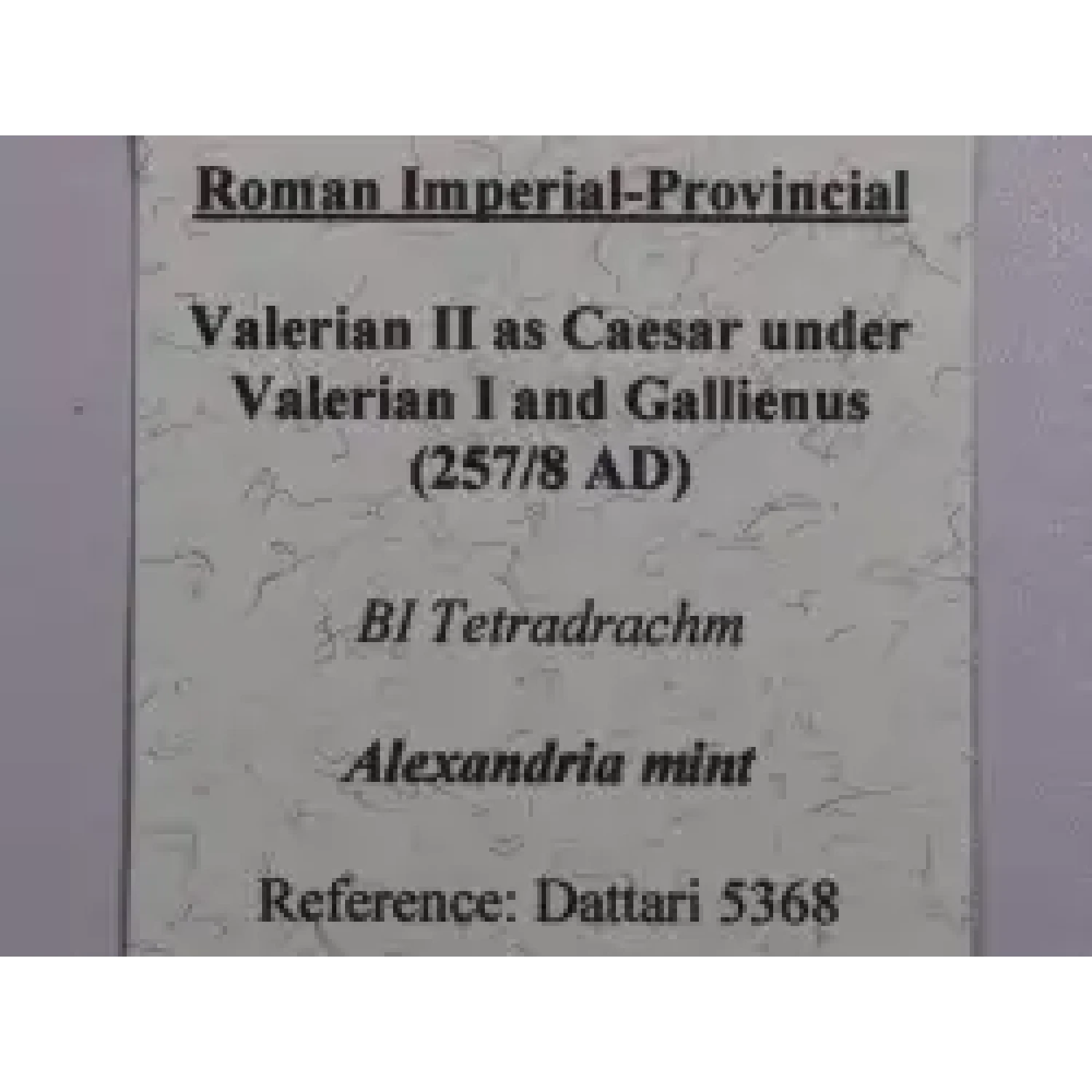Valerian II Caesar Tetradrachm Alexandria mint Ancient Roman Coin 257/8 ...