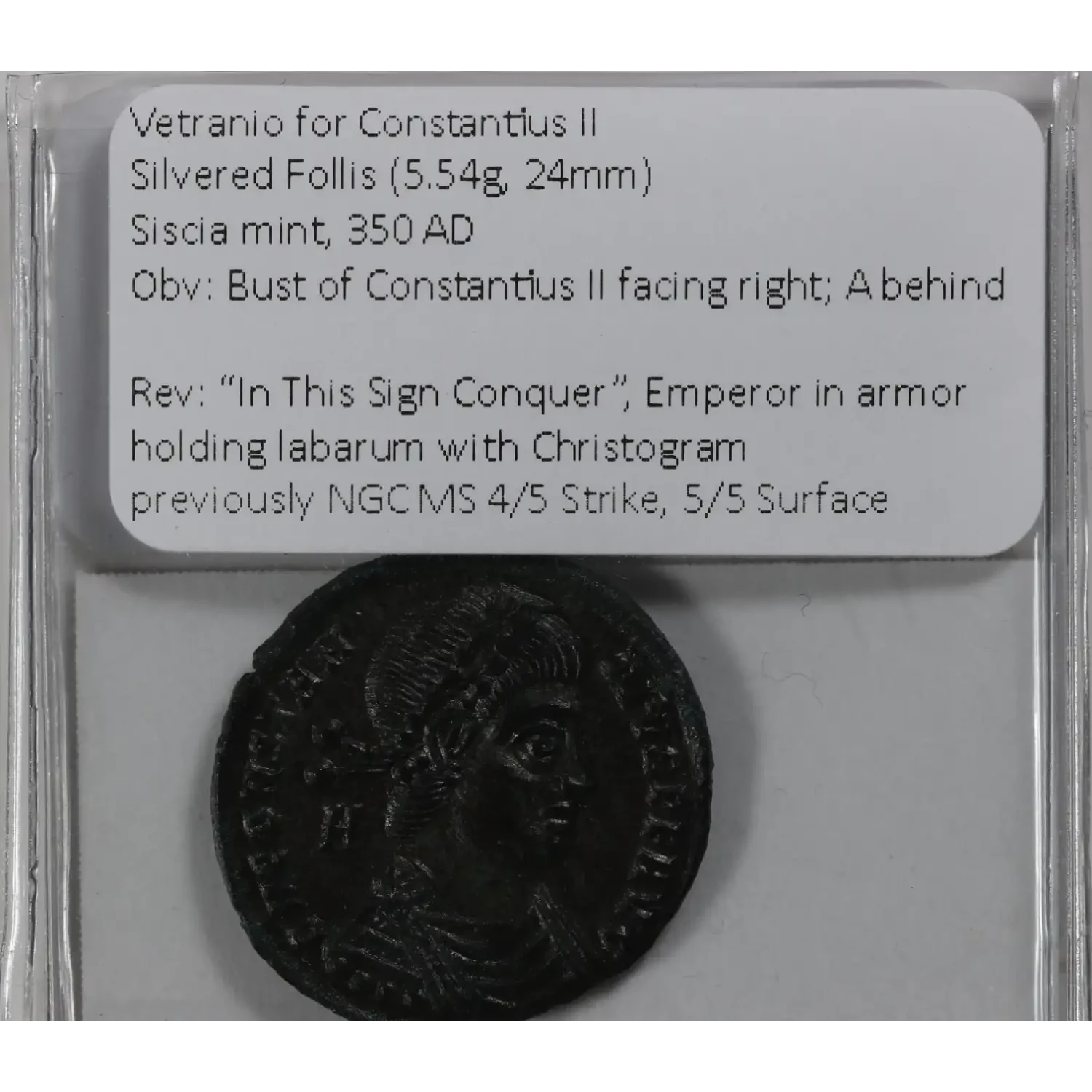 Vetranio under Constantius II Silvered Follis 350 AD Ancient Roman Coin "In this sign conquer ...