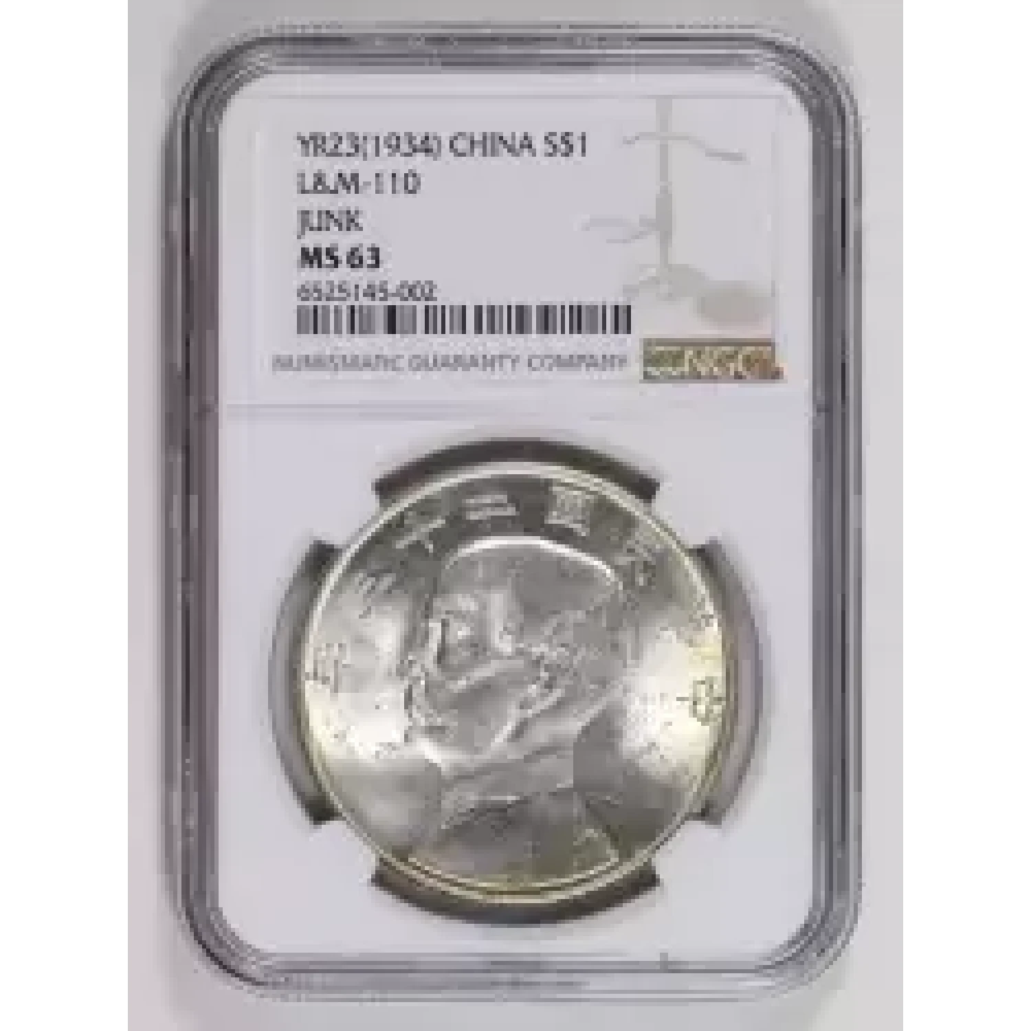 1934 CHINA Silver DOLLAR NGC MS-63 L&M-110 Junk Dollar - Lost Dutchman ...