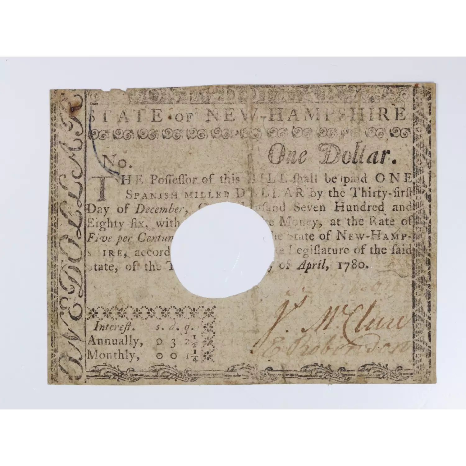 1780-New Hampshire $1 Colonial Currency - Lost Dutchman Rare Coins