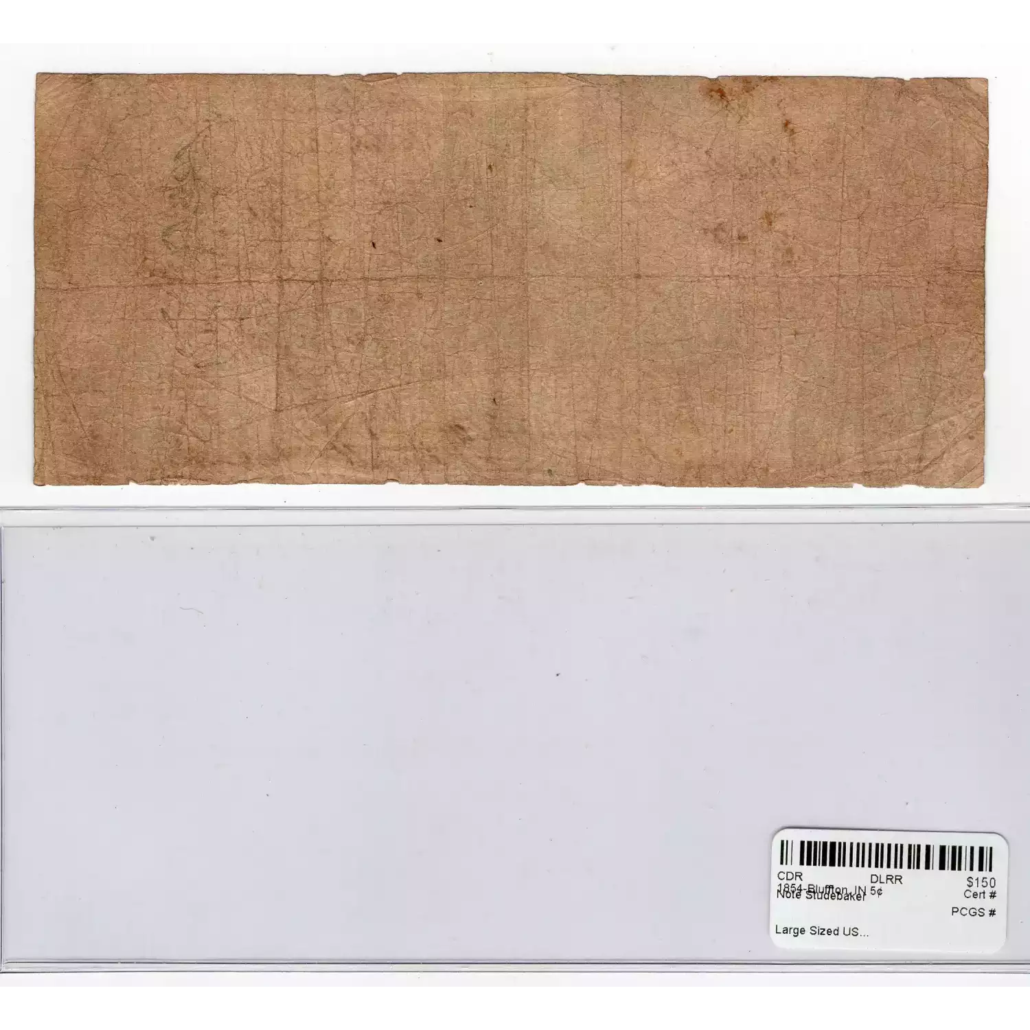 1854-Bluffton, IN 5¢ Note Studebaker signature Large Sized US Paper ...