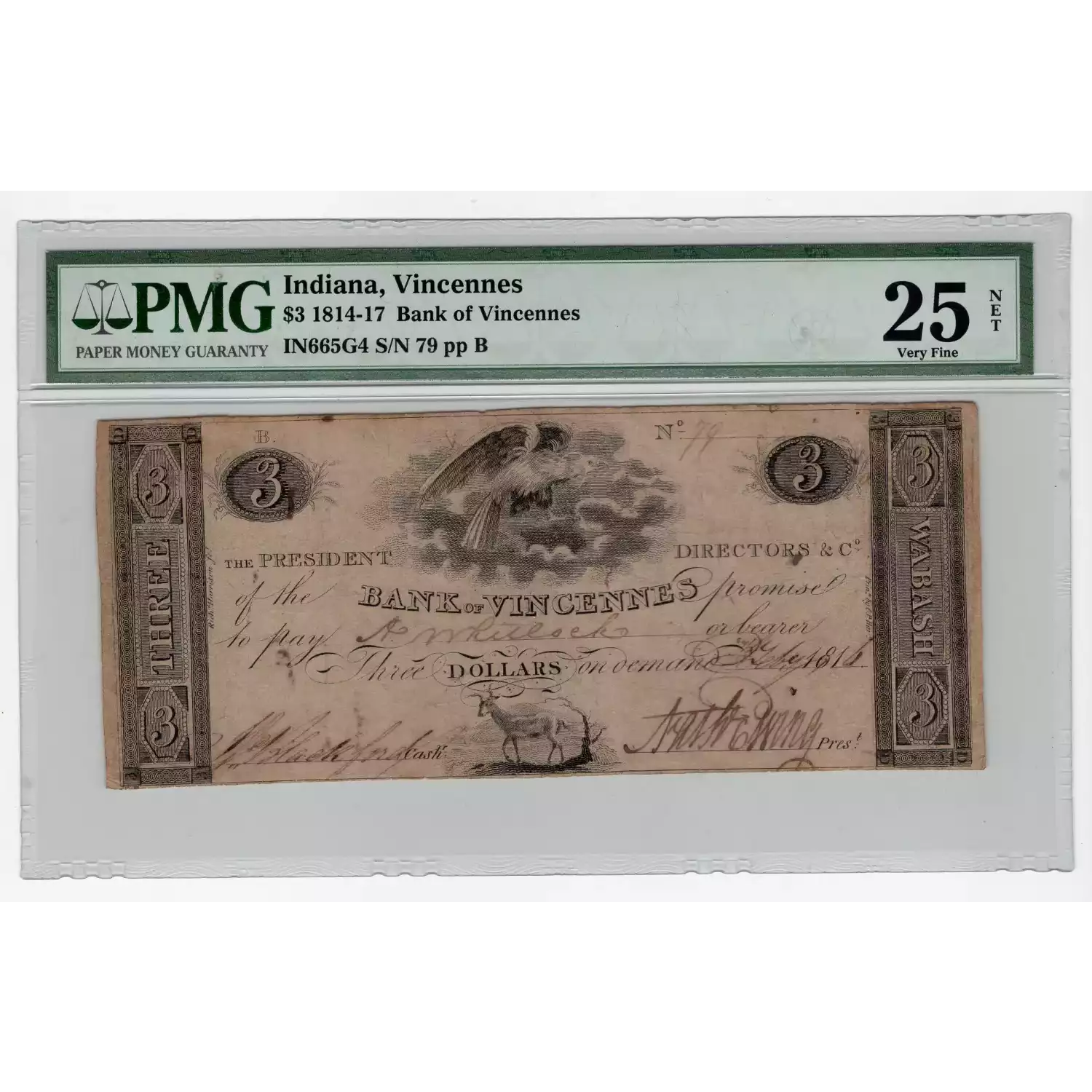 1816-Bank Of Vincennes, IN $3 Note Large Sized US Paper Money - Lost ...