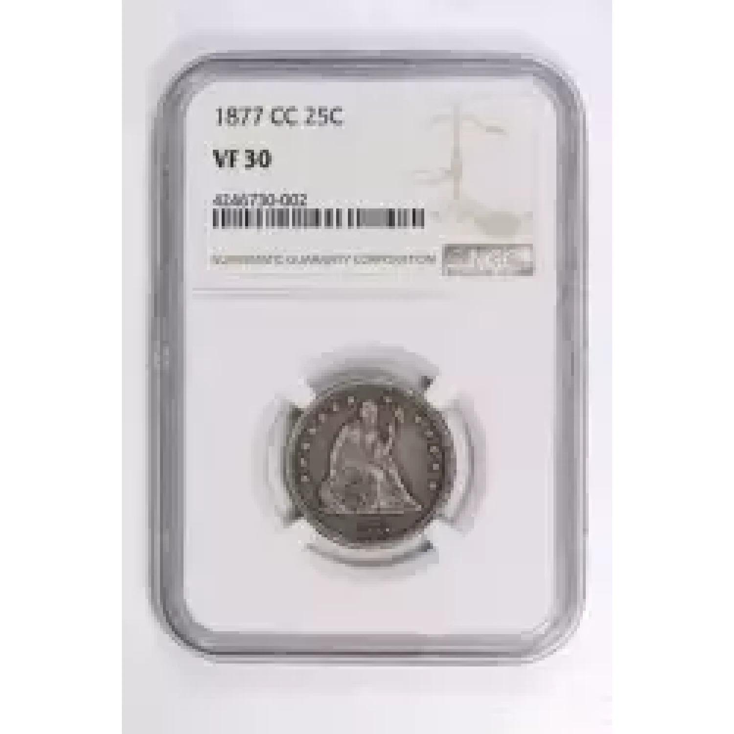 1877-CC Seated Liberty Quarter NGC VF-30 - Lost Dutchman Rare Coins