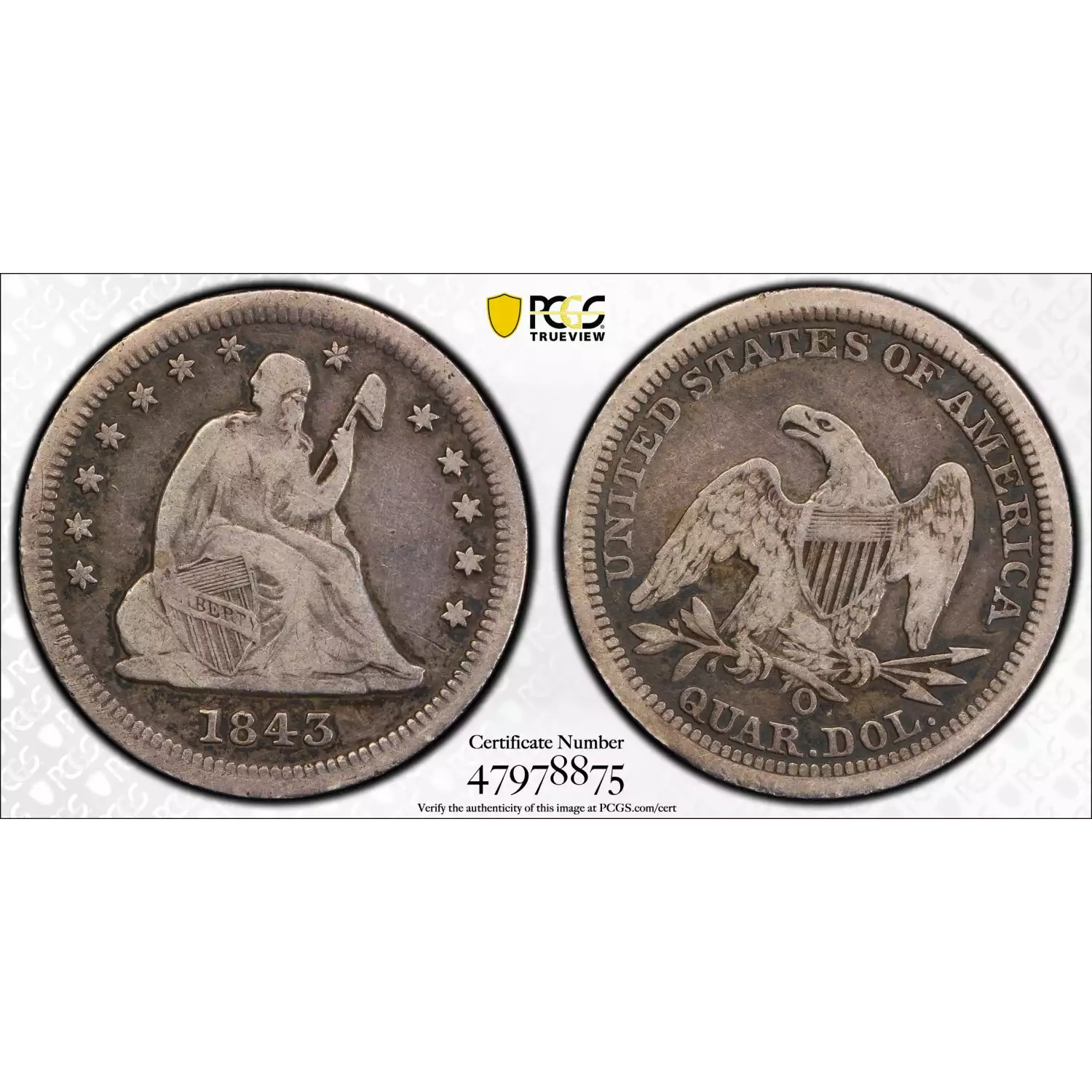 1843-O Seated Liberty Quarter PCGS F-12 Large O FS-501 - Lost Dutchman ...