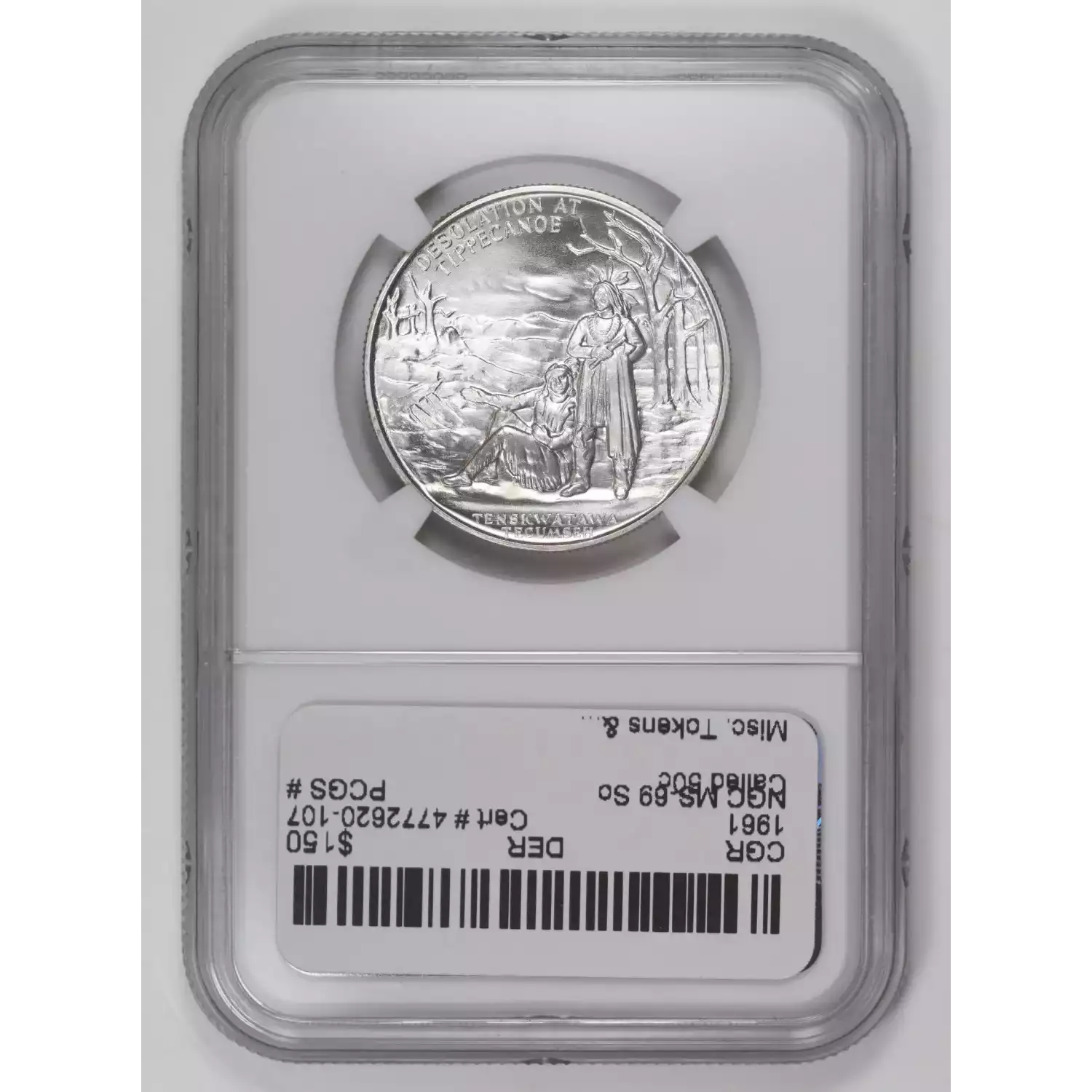 1961 Misc. Tokens & Medals NGC MS-69 So Called 50c BATTLE OF TIPPECANOE ...