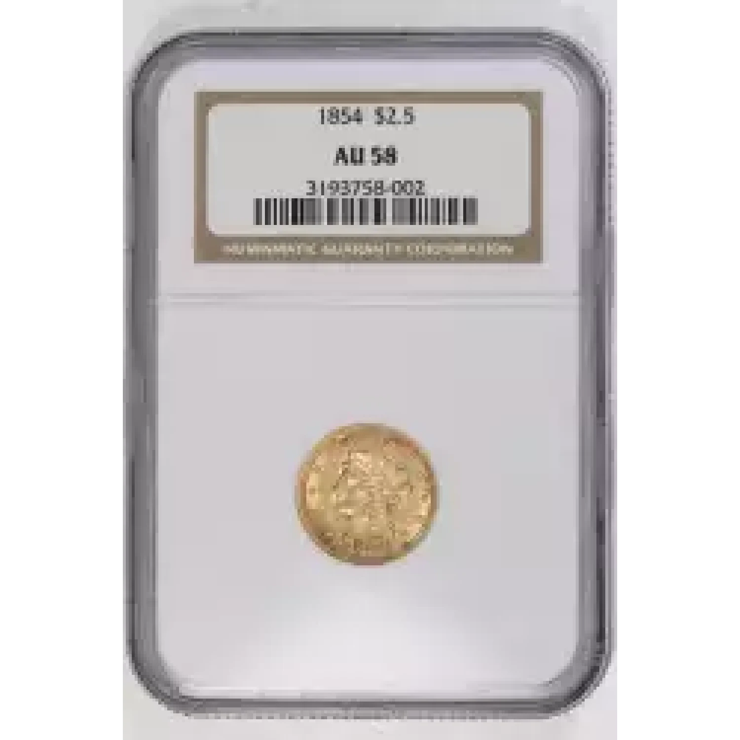 1854 $2.50 Gold Liberty Head Quarter Eagle NGC AU-58 - Lost Dutchman Rare Coins