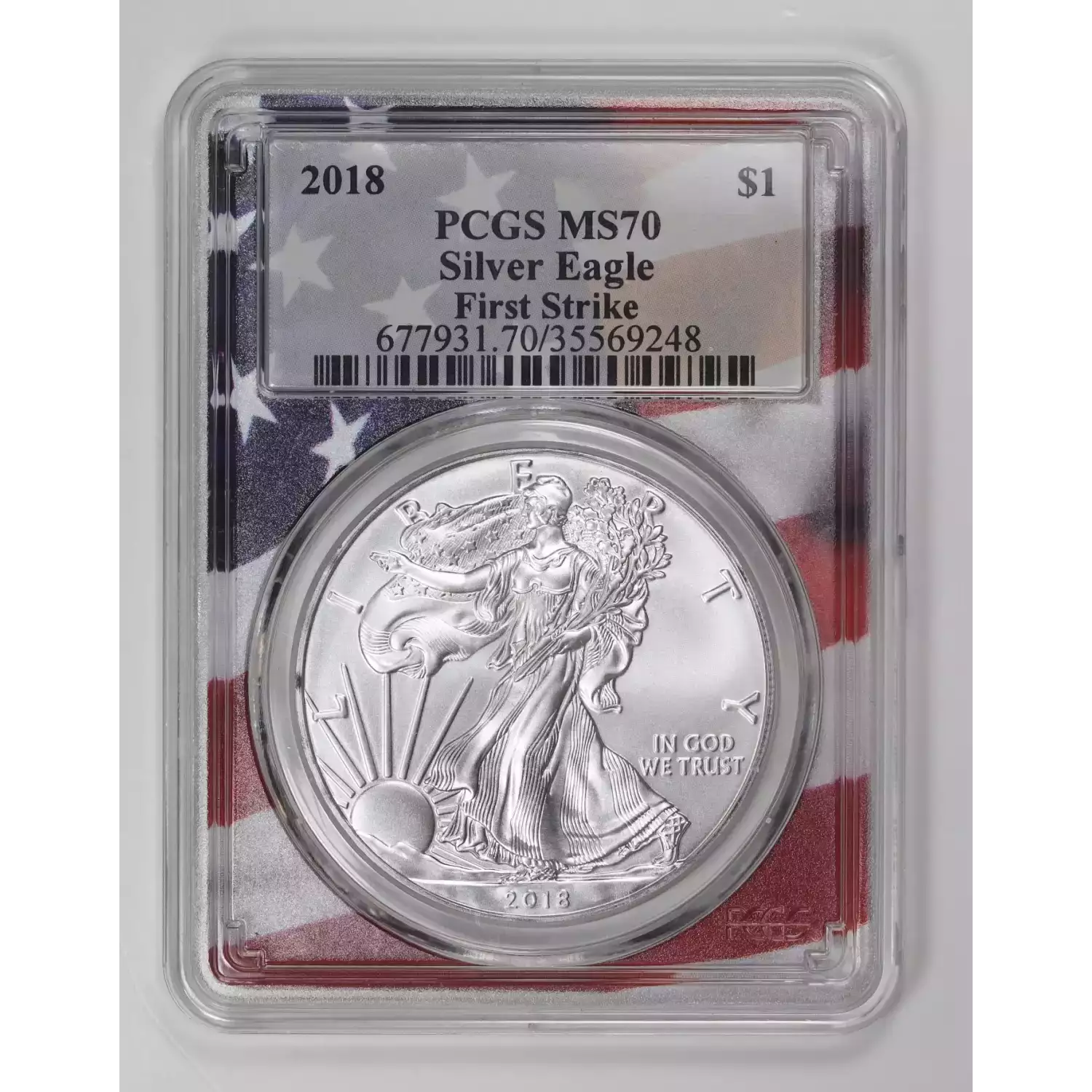 2018 Bullion Silver Eagles PCGS MS-70 Silver Eagle First Strike Flag ...