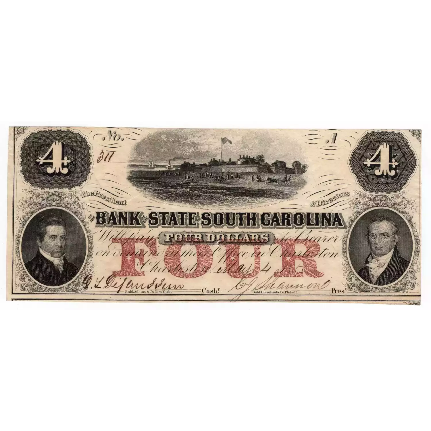1855 $4 Bank of the State of South Carolina, Charleston, South Carolina ...