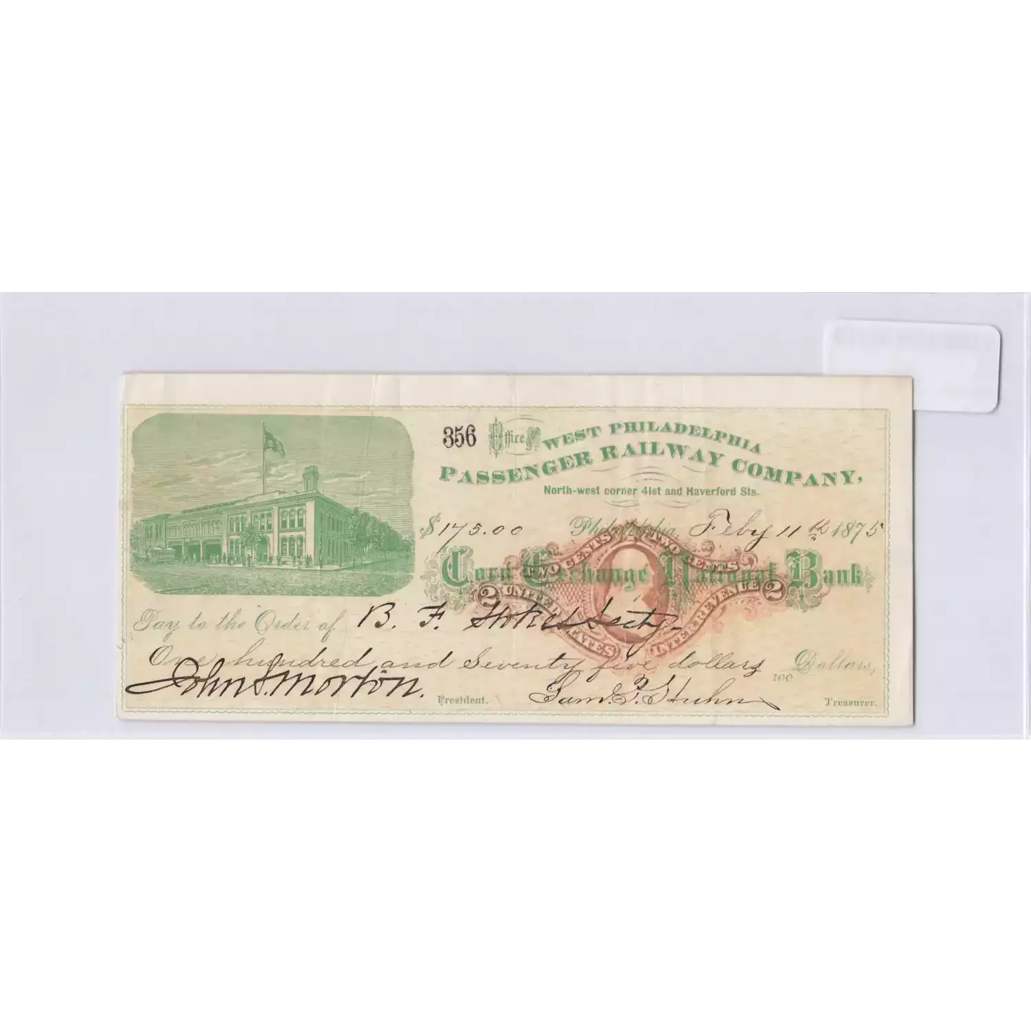 1875 $173 West Philadelphia Passenger Railway Company, Philadelphia, PA ...