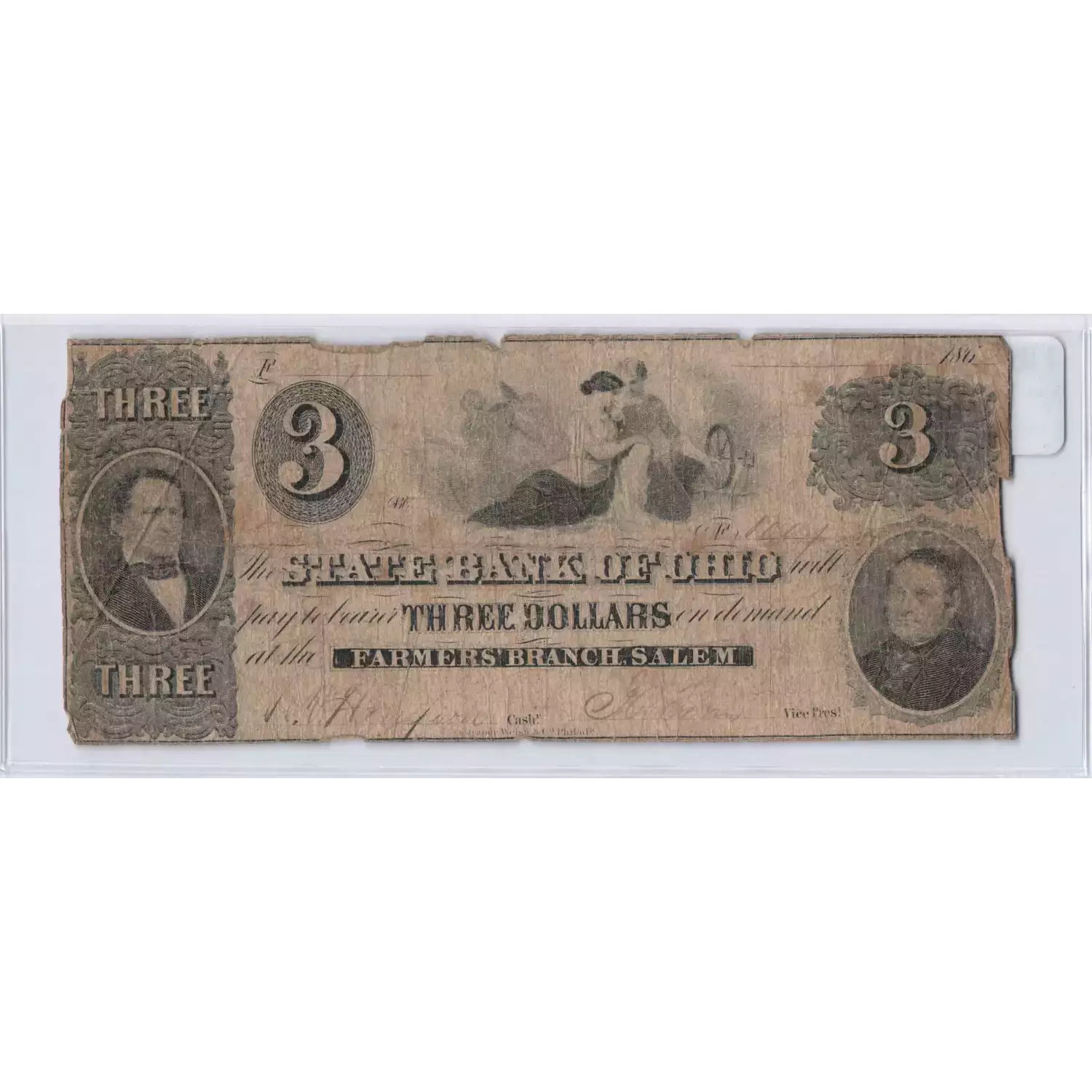 186_ $3 State Bank of Ohio, Farmers Branch, Salem, Nice Vignettes ...