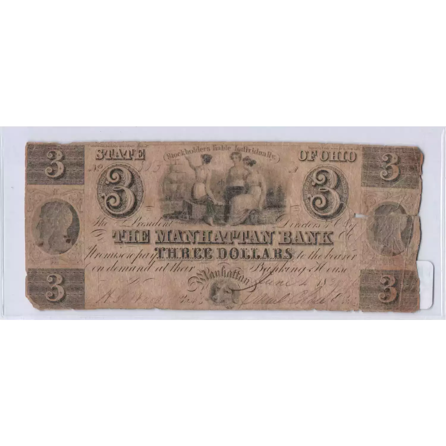 1839 $3 The Manhattan Bank, Manhattan, Ohio, Nice Vignettes - Lost ...