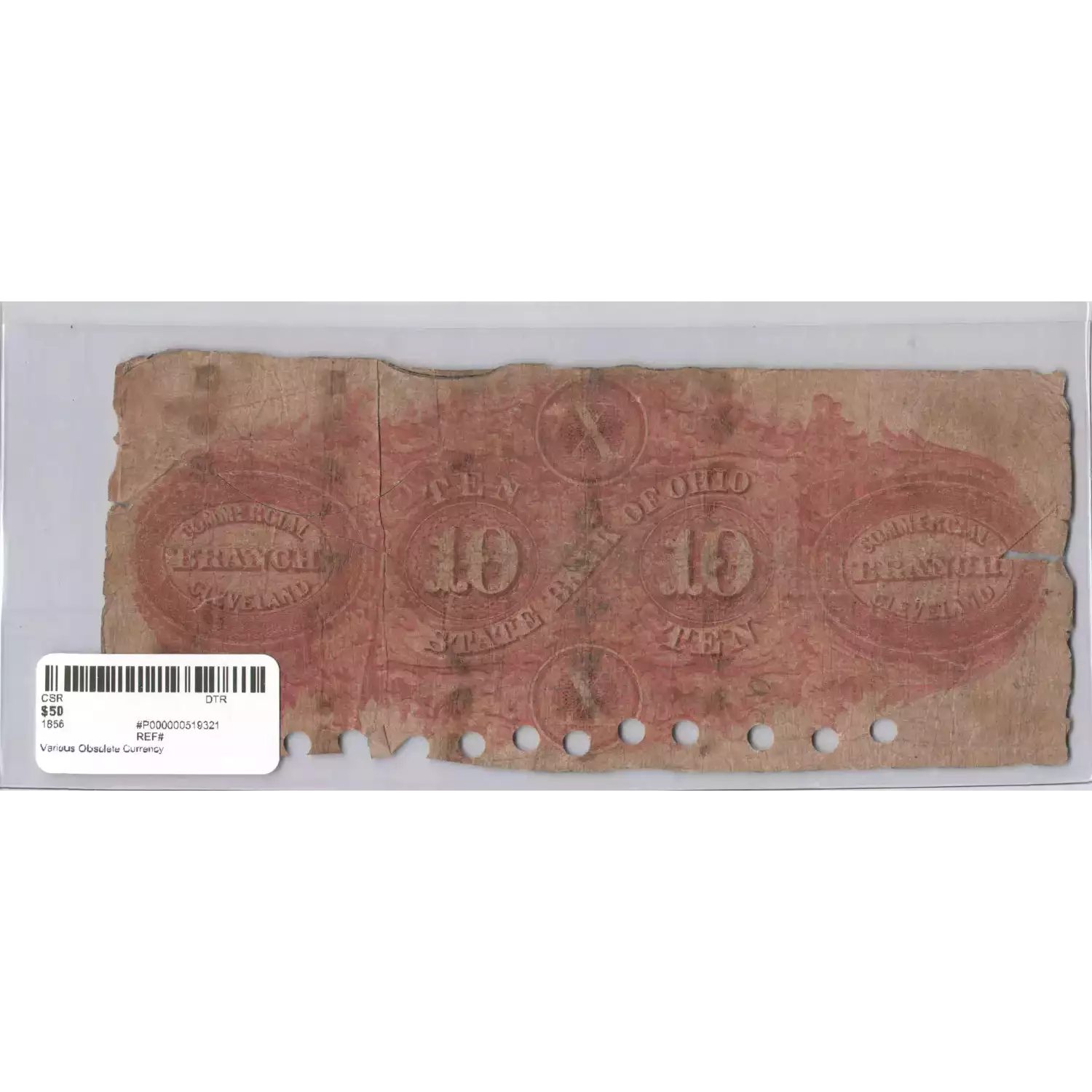 1856 $10 The State Bank of Ohio, Commercial Branch Cleveland - Lost ...