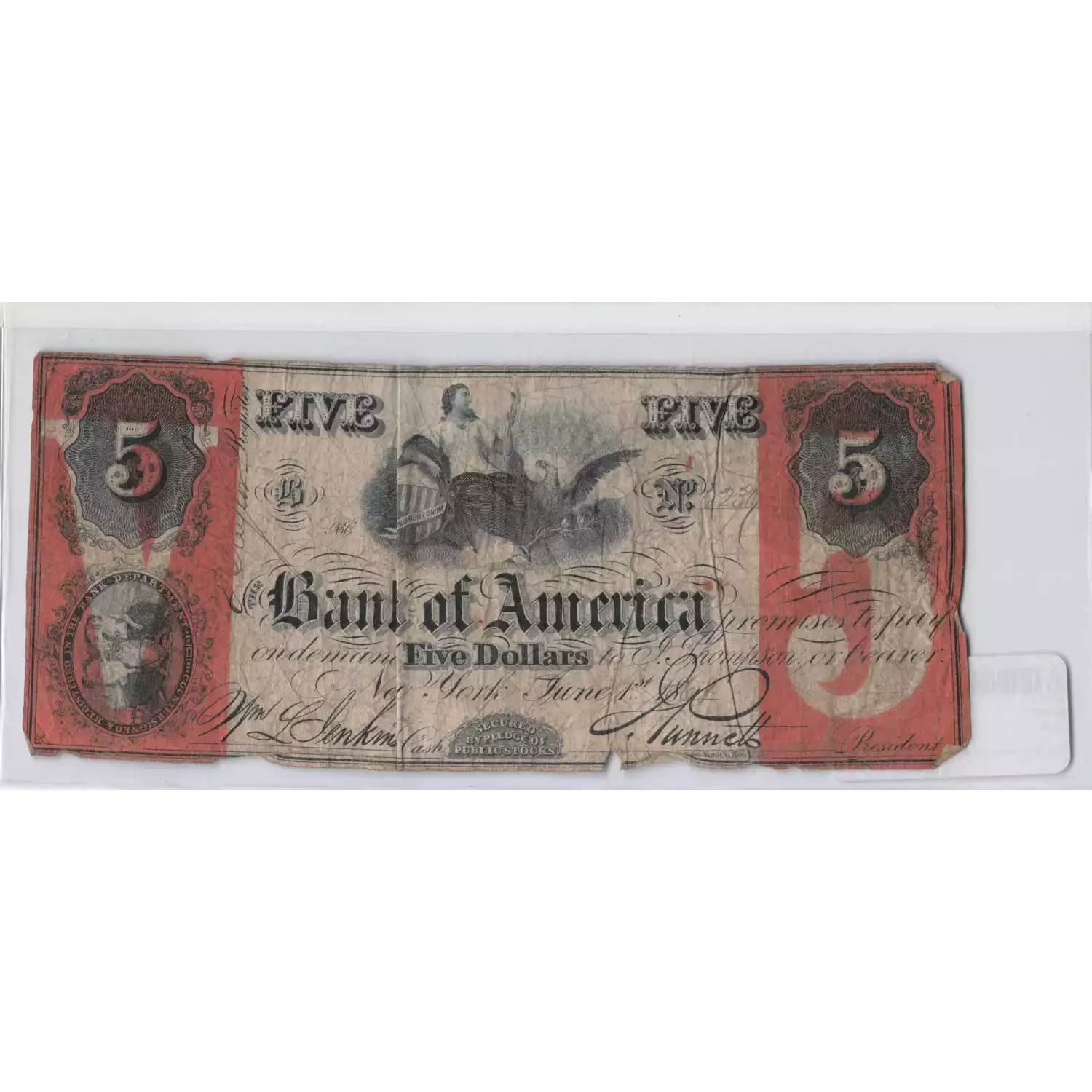 1861 $5 The Bank of America, New York, New York, Nice Design - Lost ...
