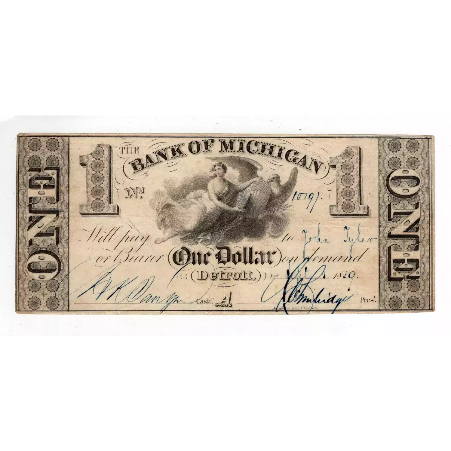 1839 $1 The Bank of Michigan, Detroit, Michigan, Nice Vignettes - Lost ...