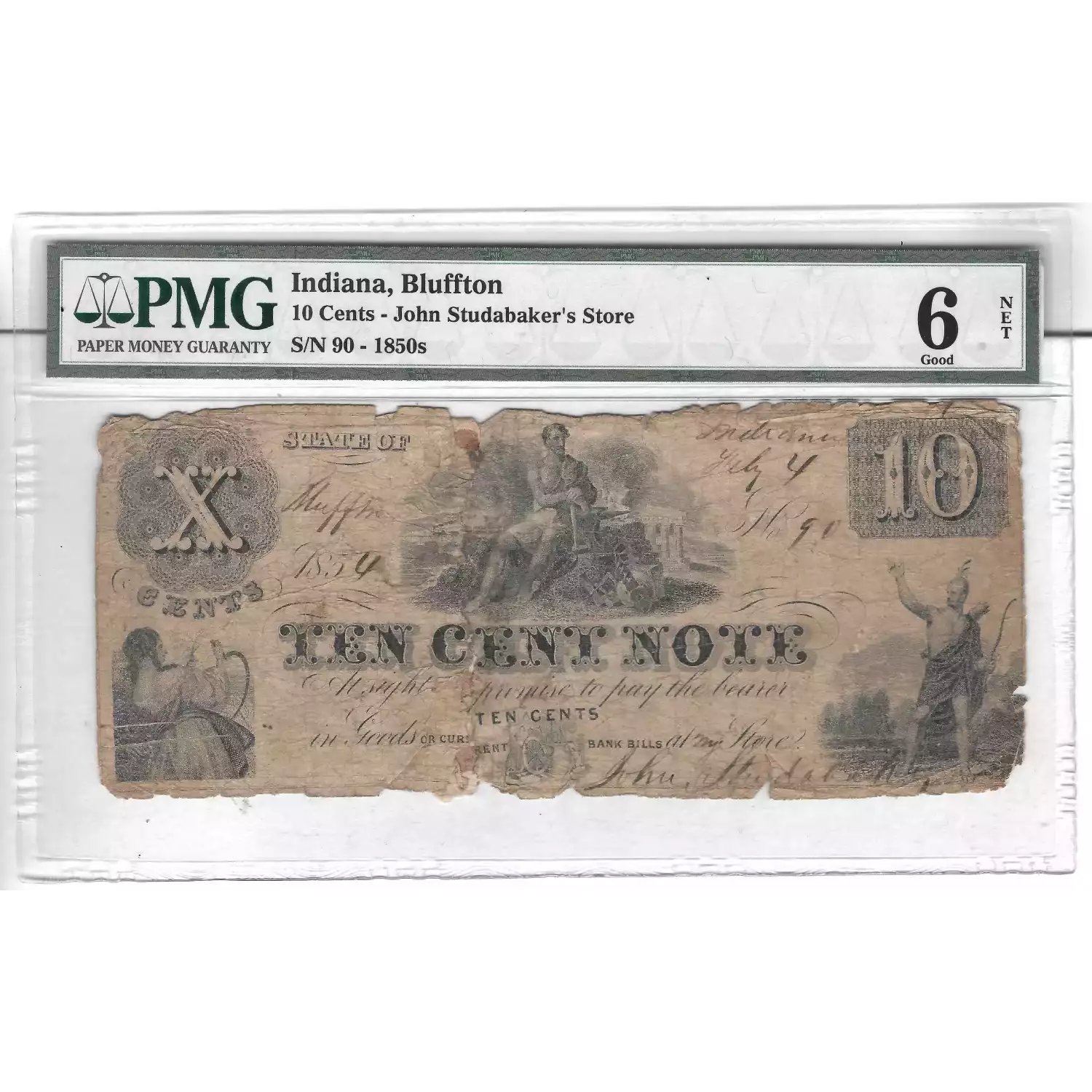 PMG Good 6 Net - 1854 10 Cents John Studabaker's Store, Bluffton ...